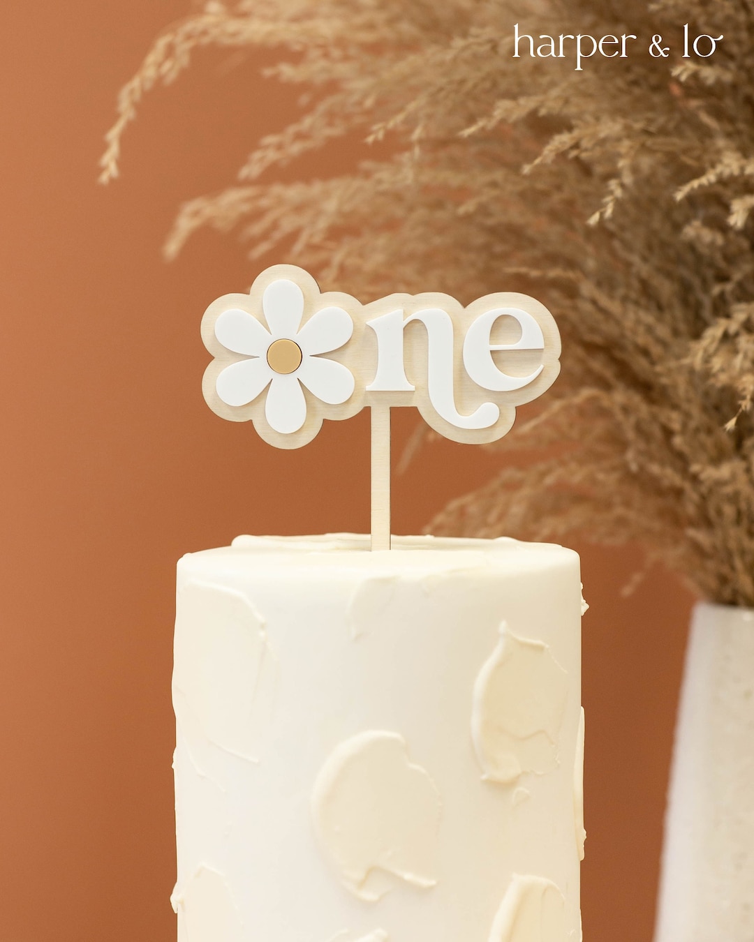 Daisy Cake Topper Flower Custom Name | Rattan, Acrylic, Personalized ...