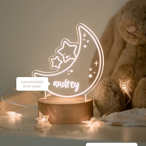 Personalized Acrylic Night Light Moon & Stars LED Night Light Kids ...