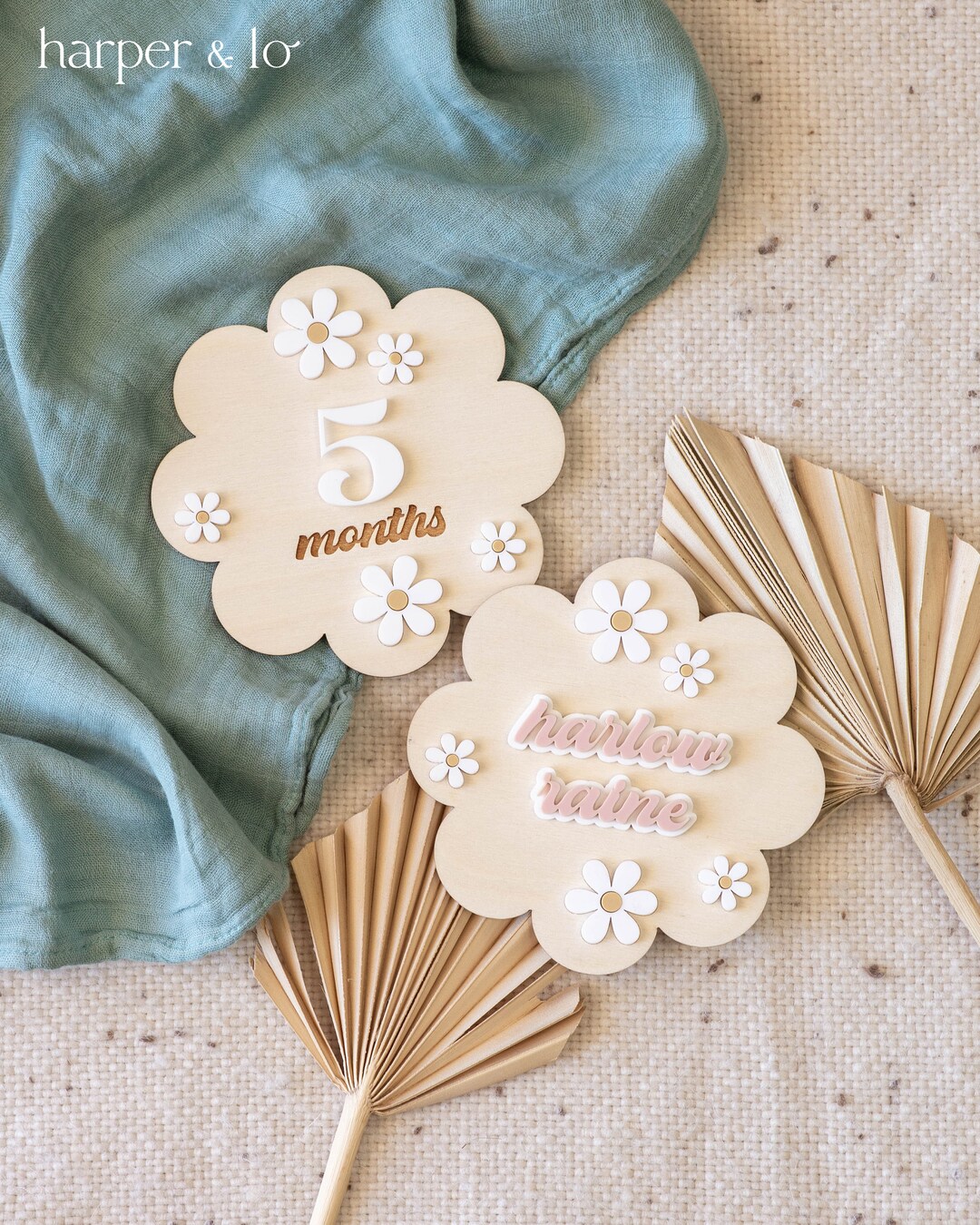 3D Wooden Retro Flower Lattice Milestone Cards, Custom Name Set ...