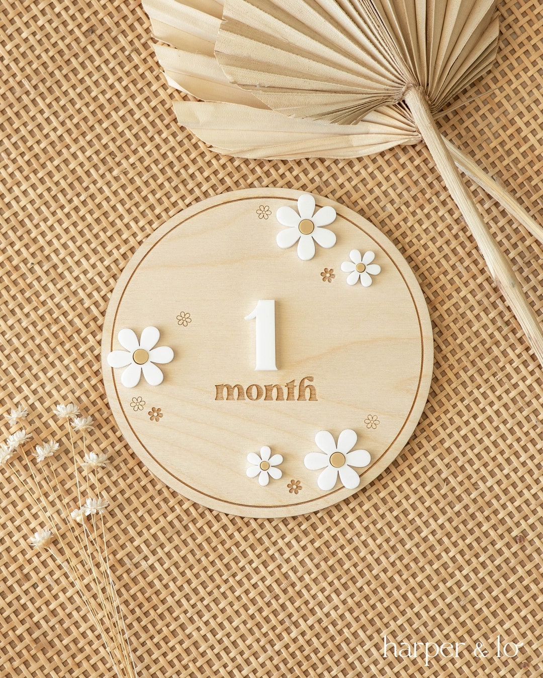 Wooden Boho Daisy Flower Milestone Cards | Custom Name Set | Monthly ...