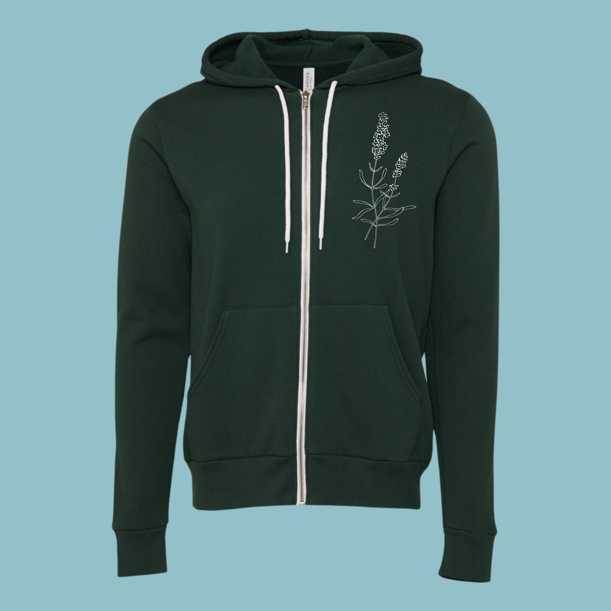 Botanical Lavender Flower Full Zip up Hoodie Jacket Sponge Fleece ...