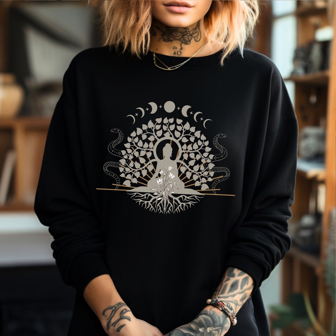 Meditating Buddha Sweatshirt Naga Snakes Sweater Buddhism Clothes Moon ...