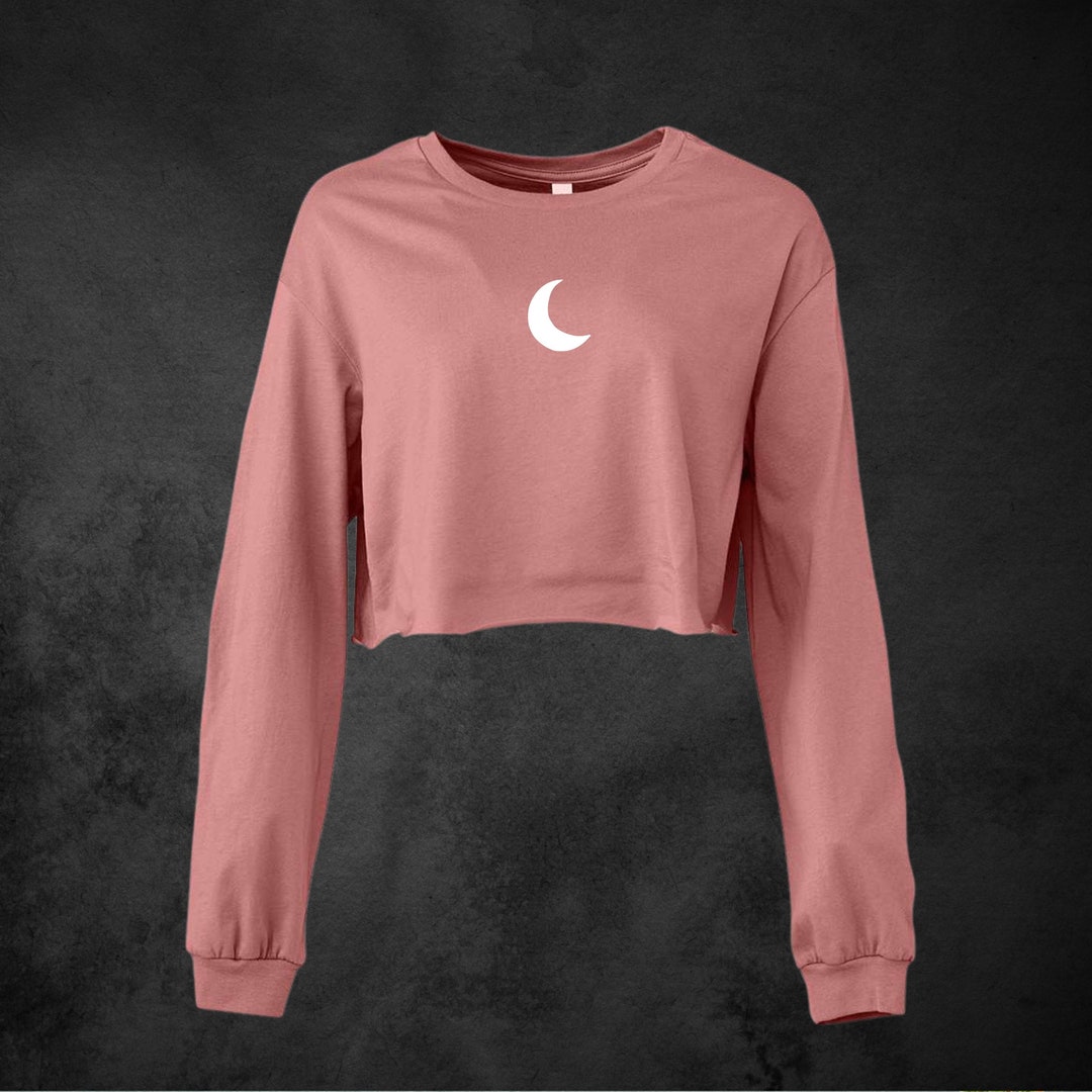 Long Sleeve Crop Top Simple Crescent Moon Shirt Womens Cropped - Etsy