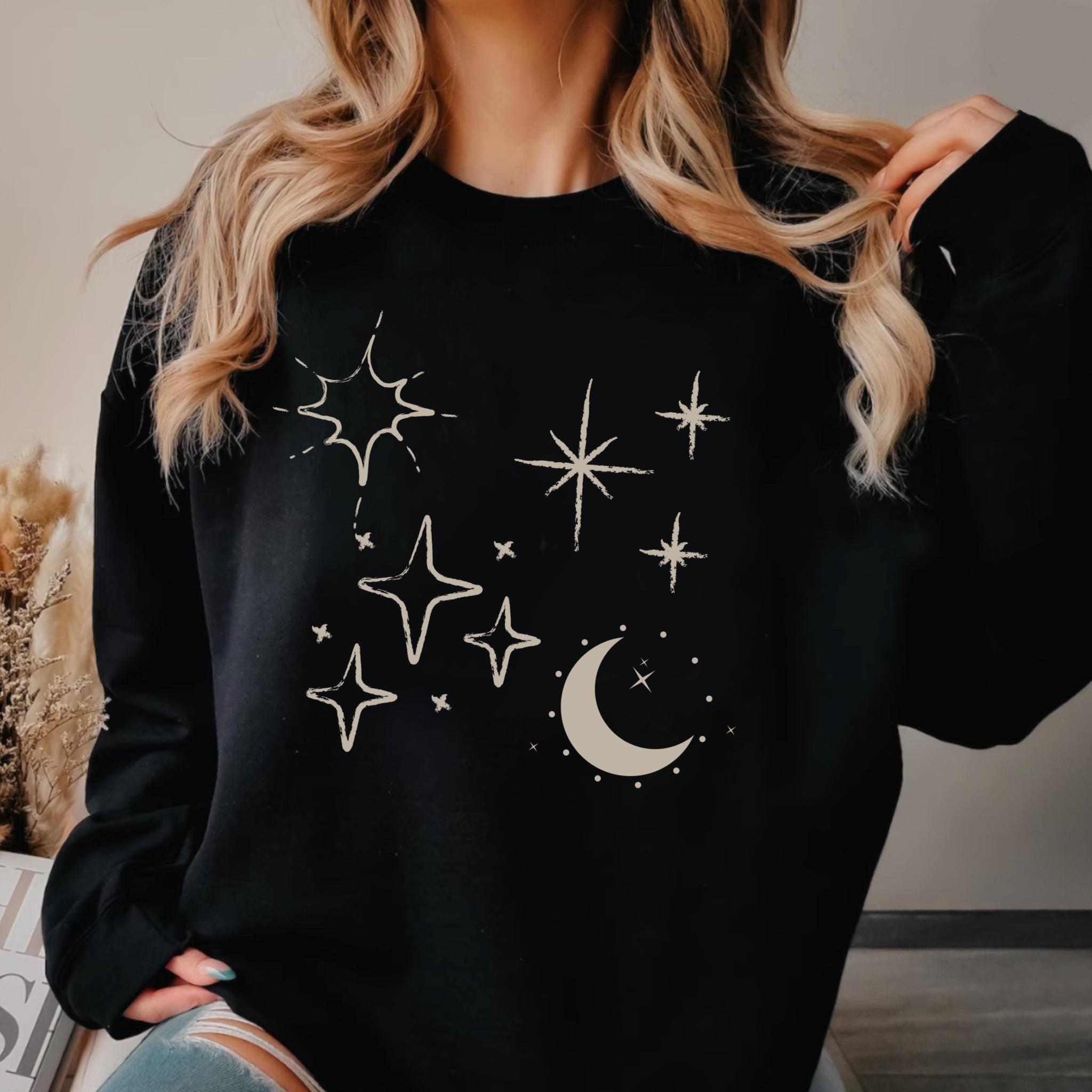 Celestial Crescent Moon and Stars Sweatshirt - Etsy