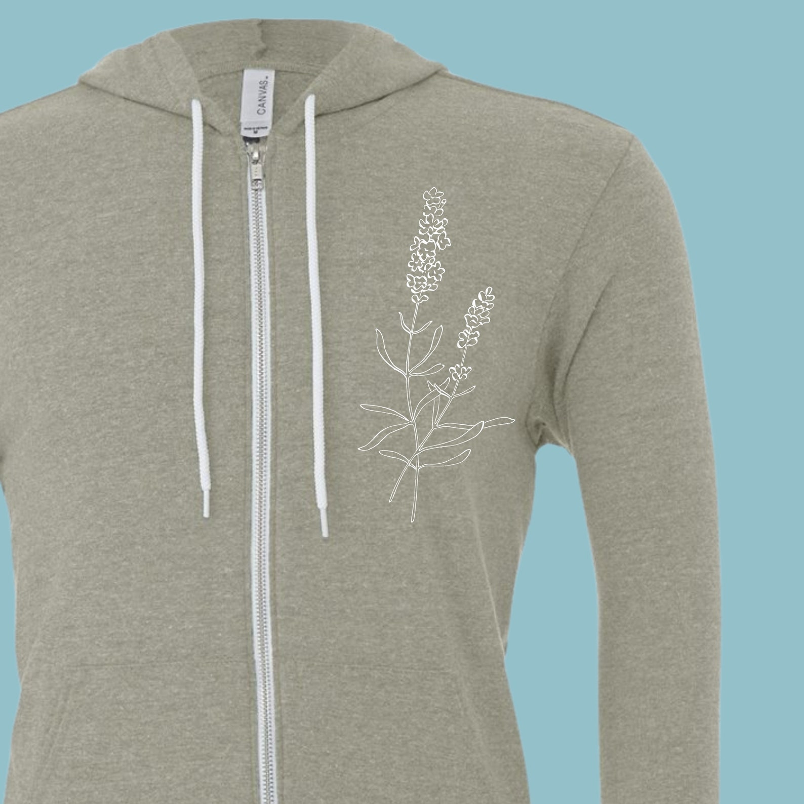 Botanical Lavender Flower Full Zip up Hoodie Jacket Sponge Fleece ...