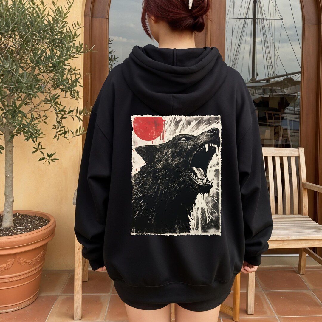 Blood Moon Wolf Hoodie Sweatshirt Horror Clothes Fleece Sweater ...