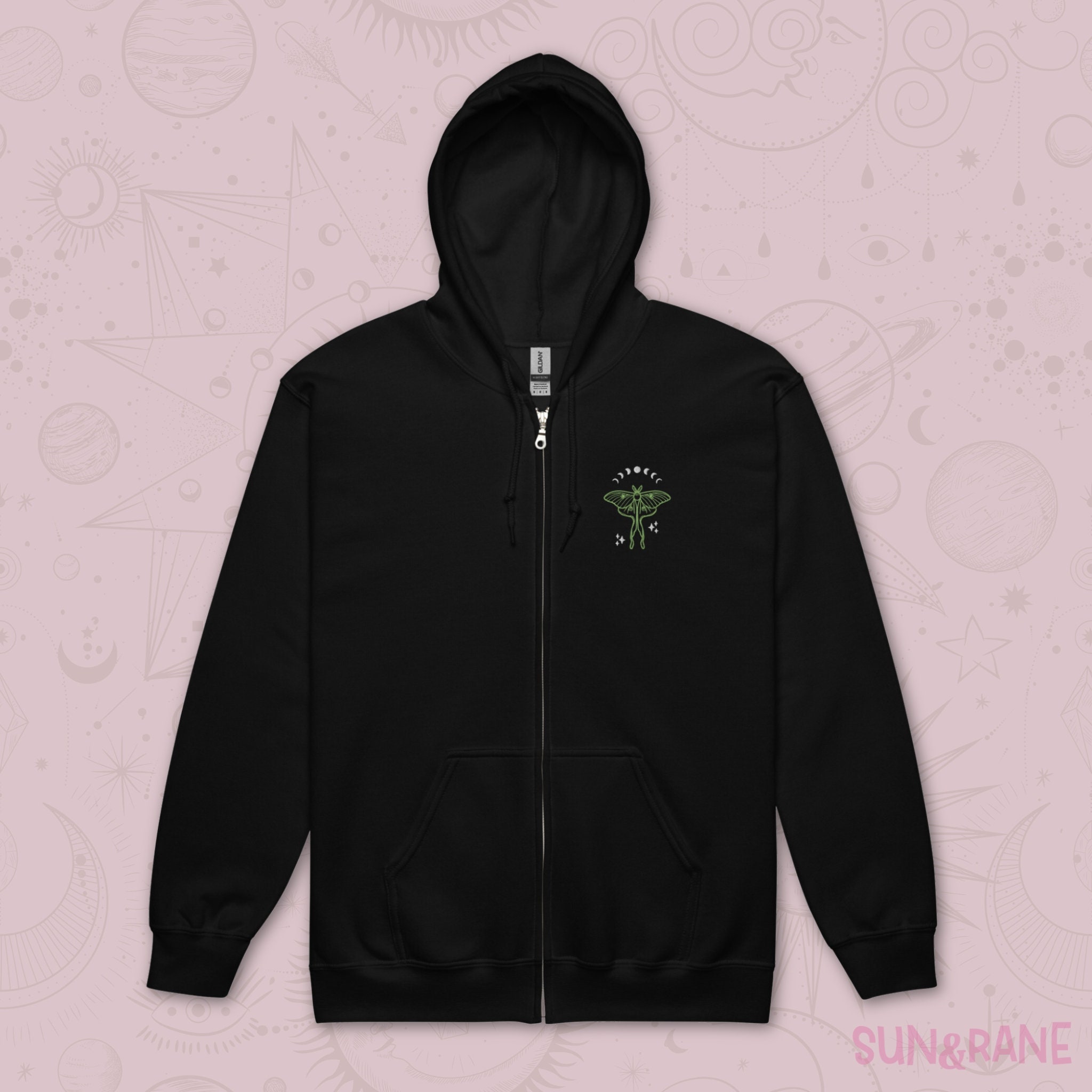 Luna Moth Embroidery Moth Jacket Embroidered Moth Hoodie Oversized Zip ...