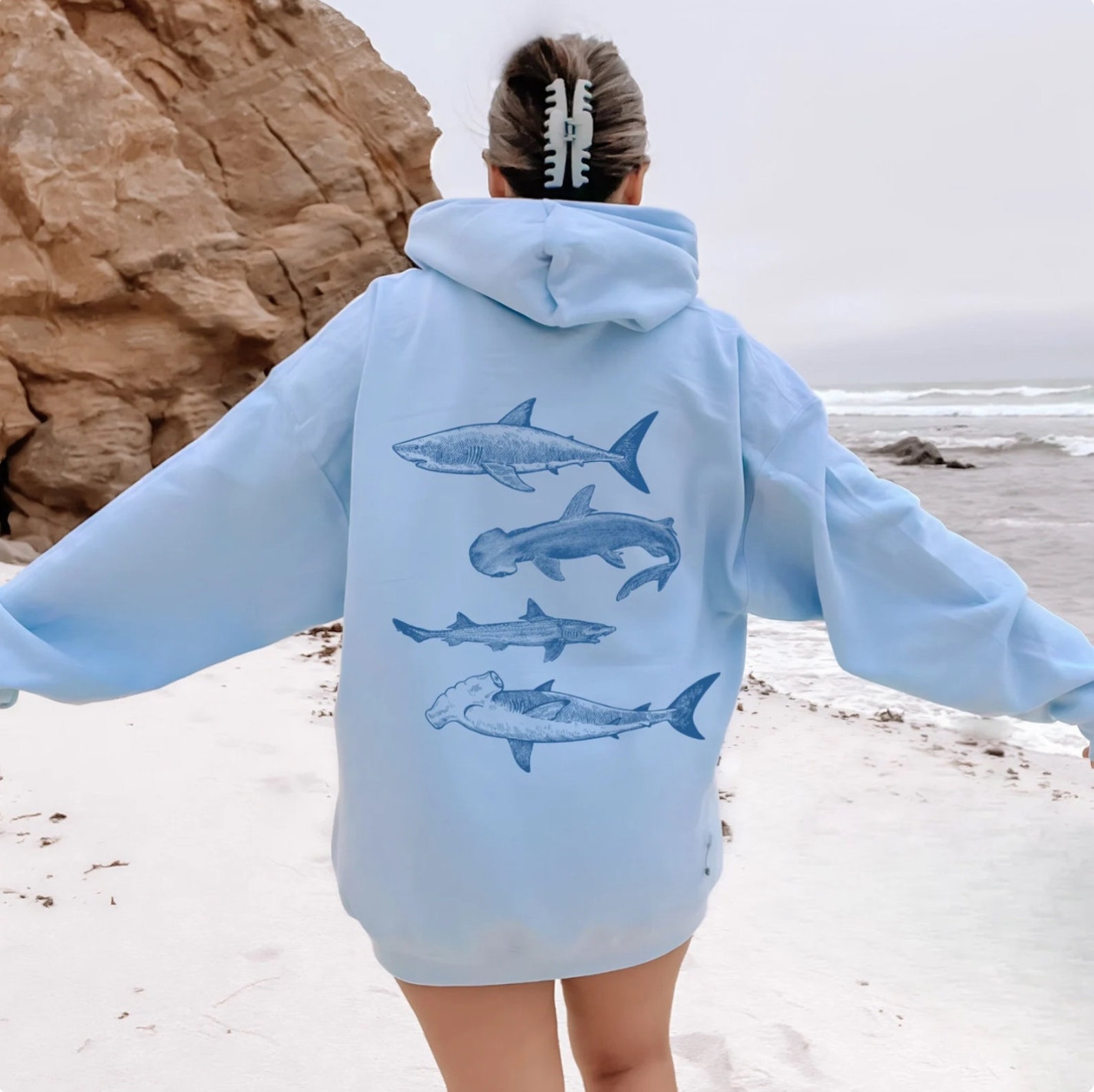 Vintage Shark Hoodie Hammerhead Sweatshirt Great White Hooded Sweater ...