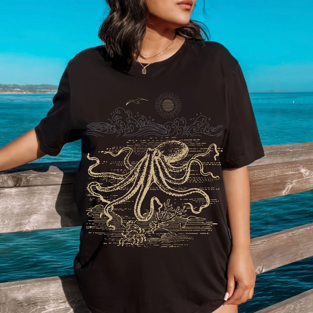 Octopus Shirt Marine Animal Lover Gifts Mens Boxy T Shirt Beachy Shirt ...