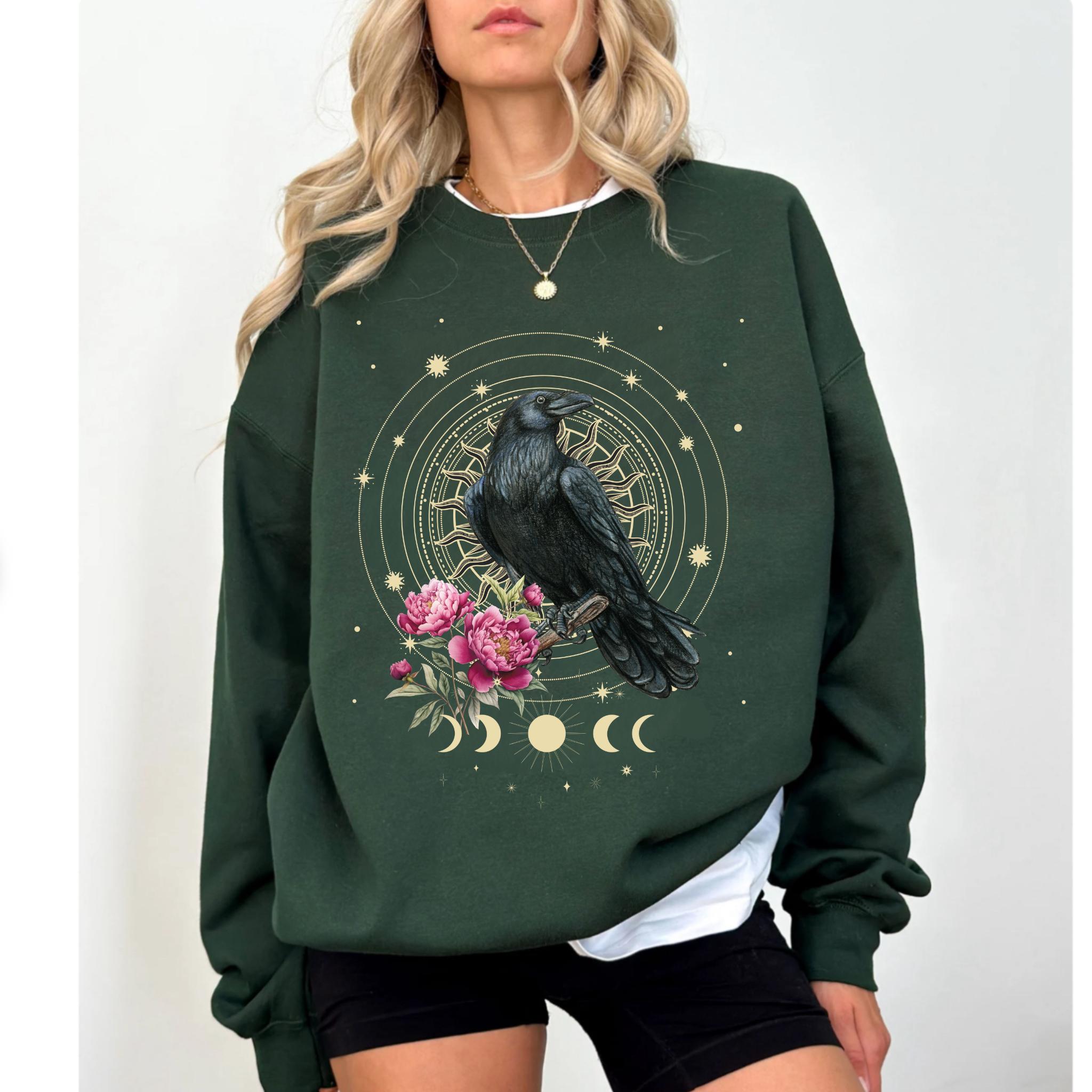 Mystical Raven Sweatshirt Moon Phase Shirt Celestial Sweater Peony ...