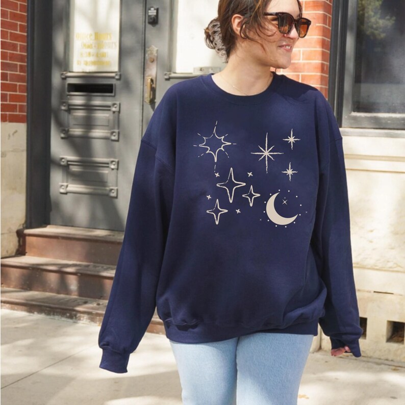 Celestial Crescent Moon and Stars Sweatshirt - Etsy