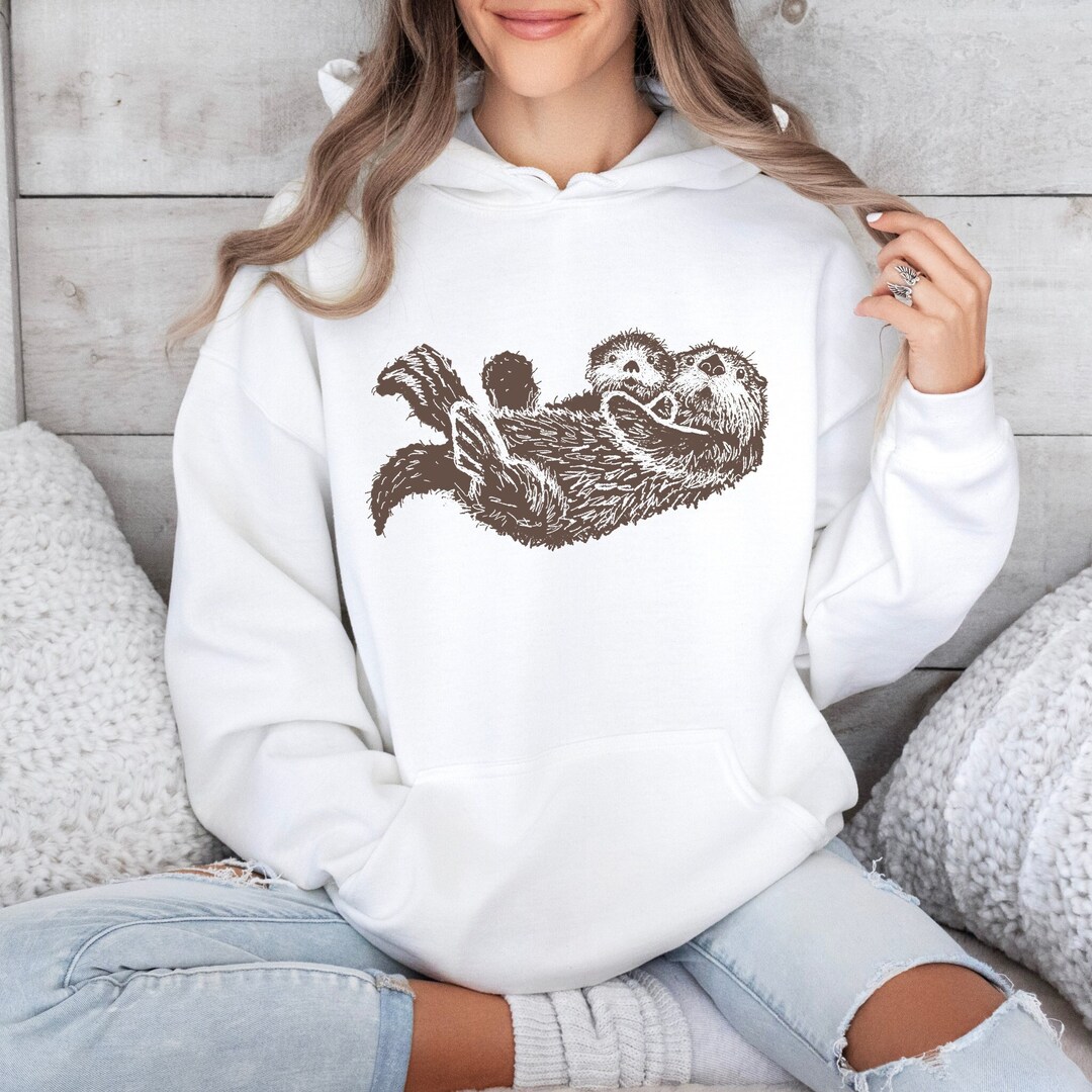 Sea Otter Hoodie Hand Drawn Brown Otters Sweatshirt Animal Lovers Gift ...