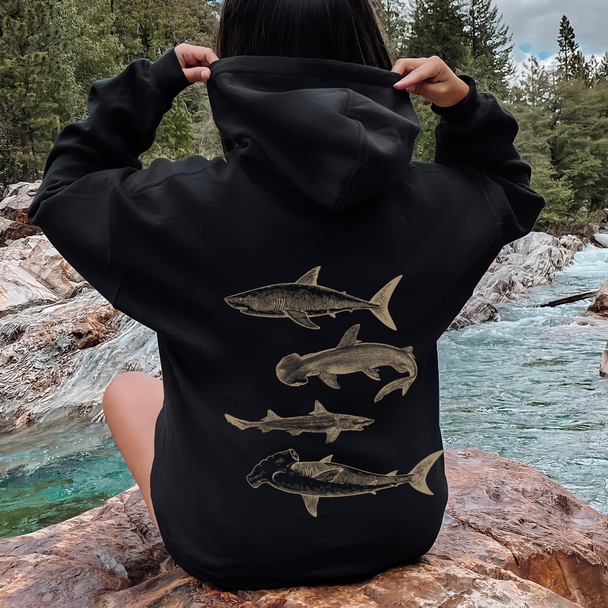 Vintage Shark Hoodie Hammerhead Sweatshirt Great White Hooded Sweater ...