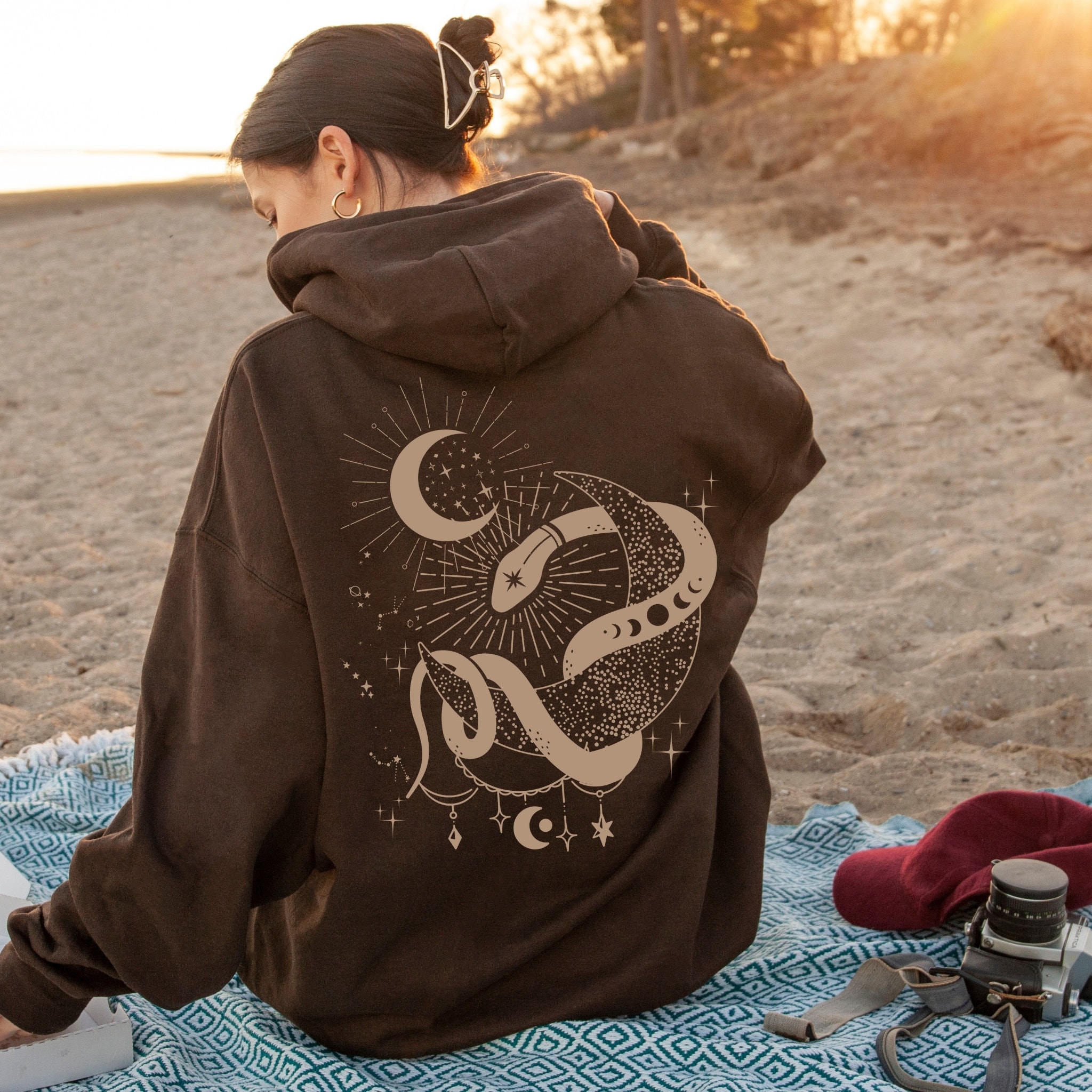 Celestial Hoodie Mystical Serpent Sweatshirt Snake Hooded Sweater Sun ...