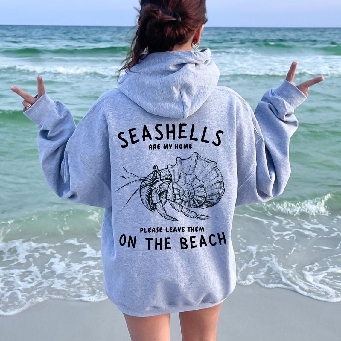 Hermit Crab Hoodie Sweatshirt Seashells on the Beach Hooded Sweater ...