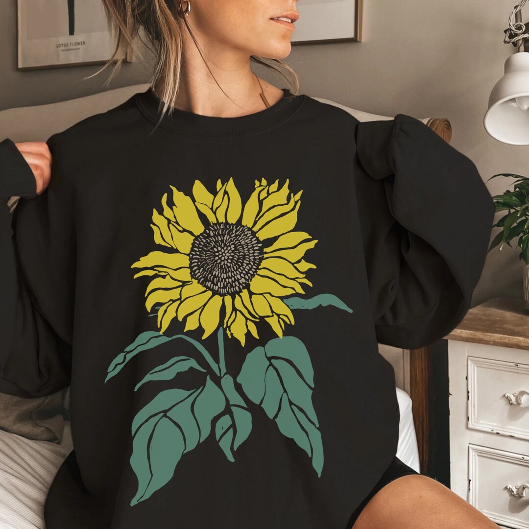 Sunflower Sweatshirt Hand Drawn Art Sweater Cottage Core Clothes ...