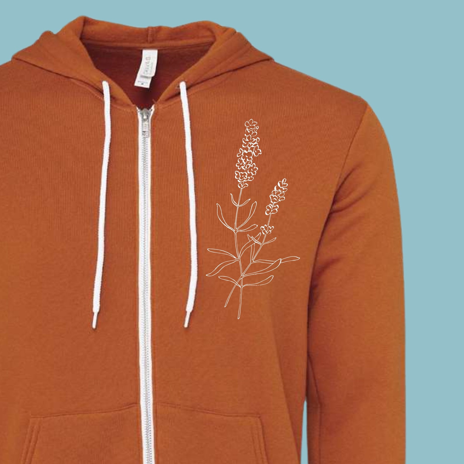 Botanical Lavender Flower Full Zip up Hoodie Jacket Sponge Fleece ...