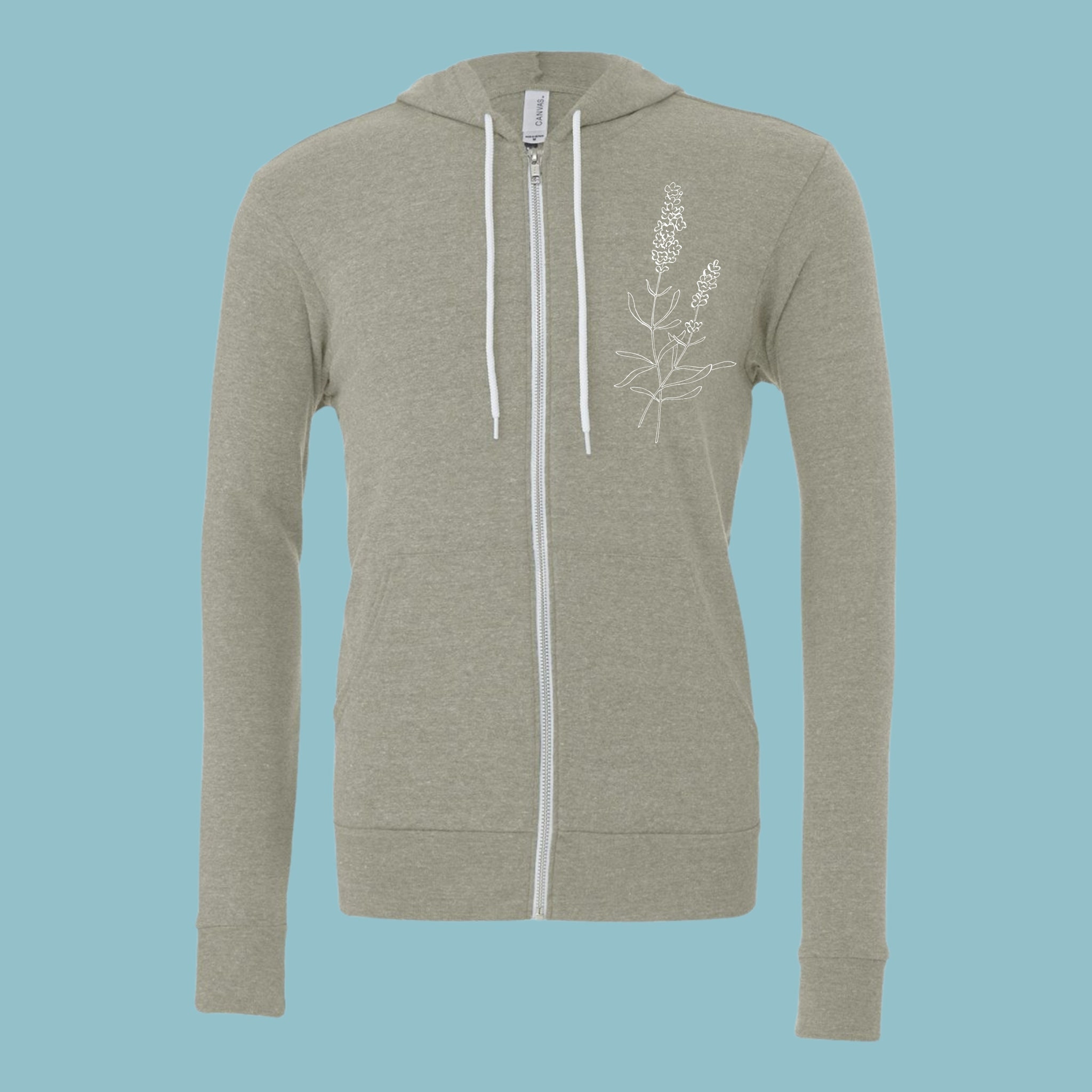 Botanical Lavender Flower Full Zip up Hoodie Jacket Sponge Fleece ...