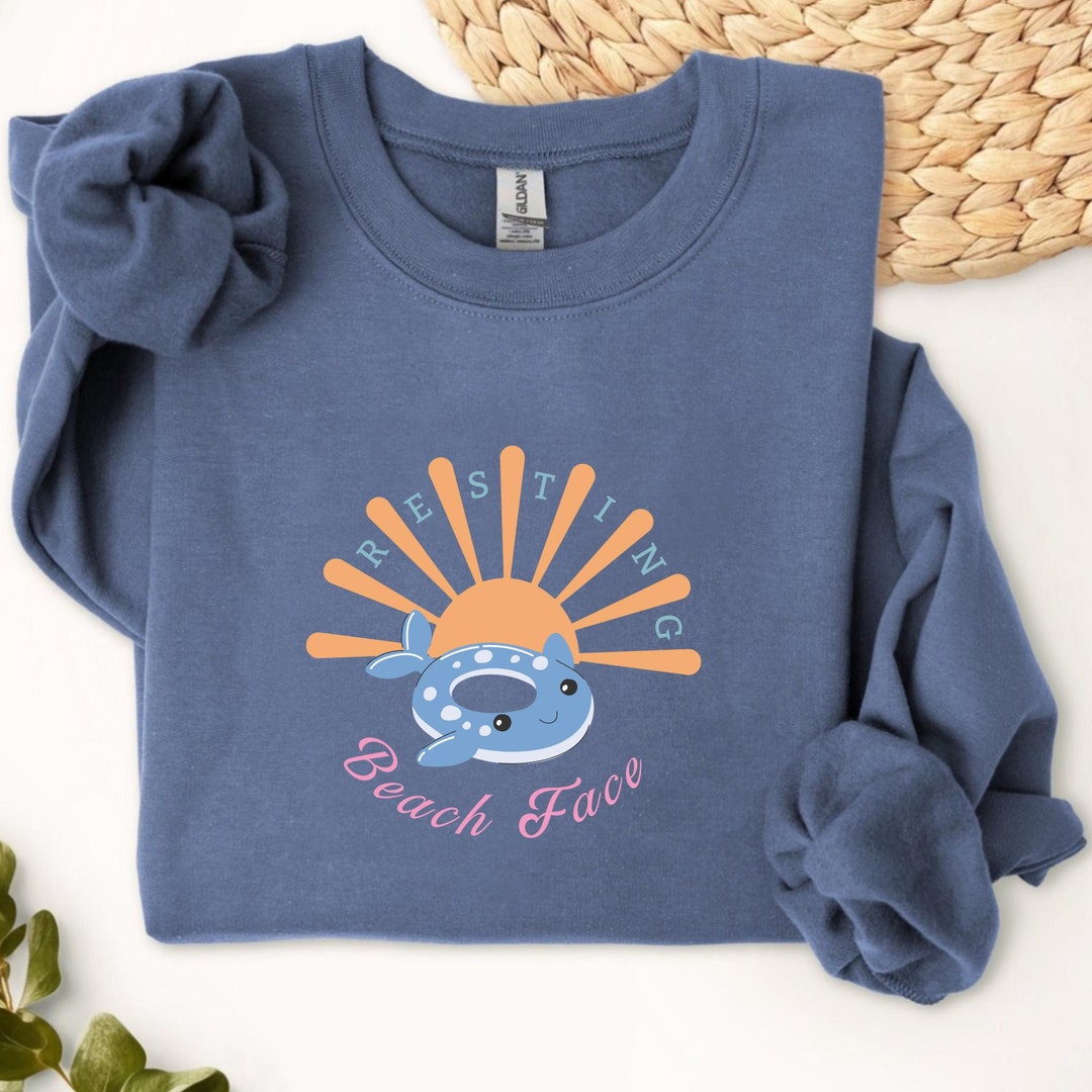 Resting Beach Face Beachy Sweatshirt Summer Crewneck Whale Shark ...
