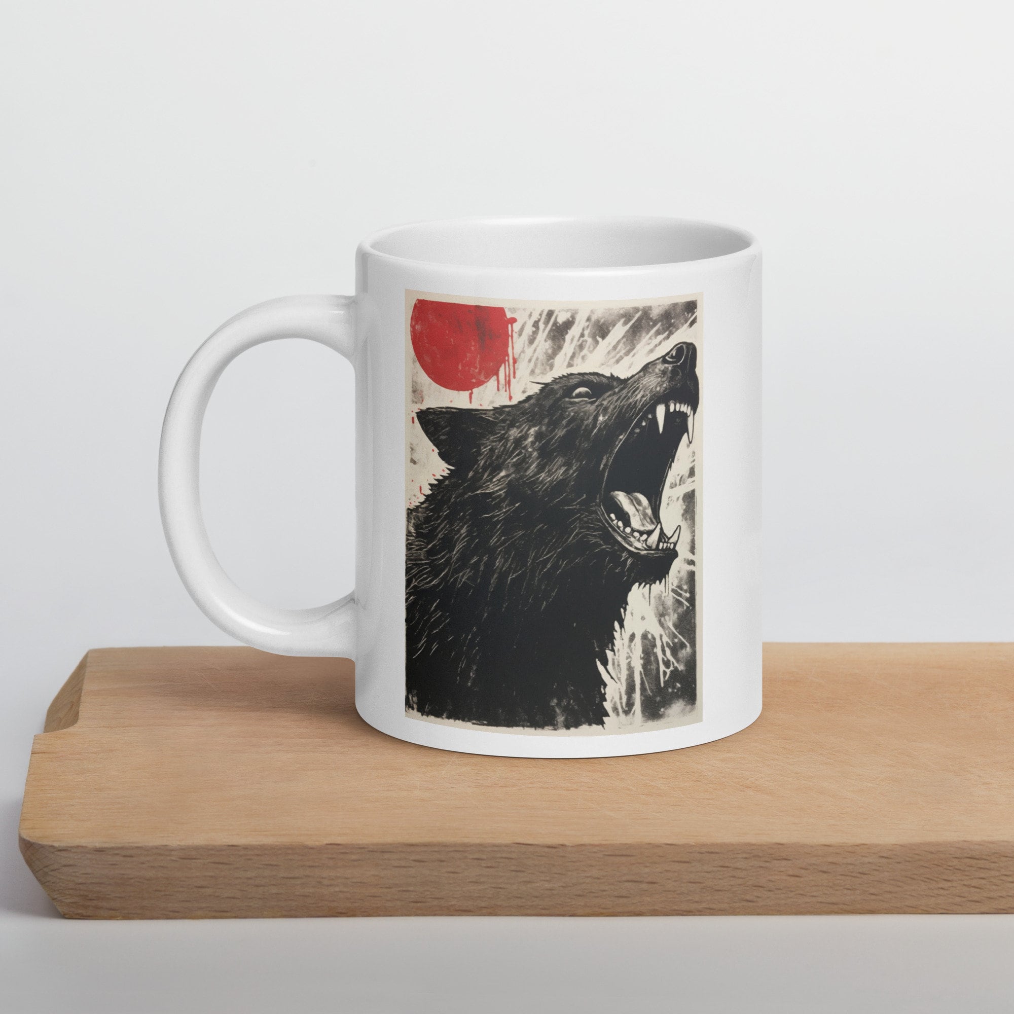 Wolf Mug Blood Moon White Glossy Ceramic Mug Horror Merch Werewolf ...