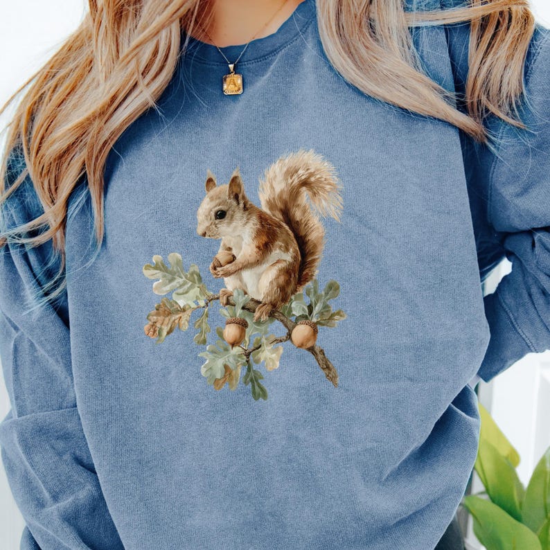 Cute Squirrel and Acorns Sweater, Squirrel Shirt, Cottage Core Clothes ...