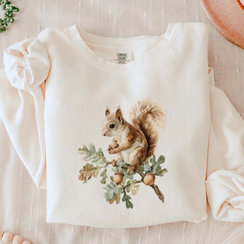 Cute Squirrel and Acorns Sweater, Squirrel Shirt, Cottage Core Clothes ...