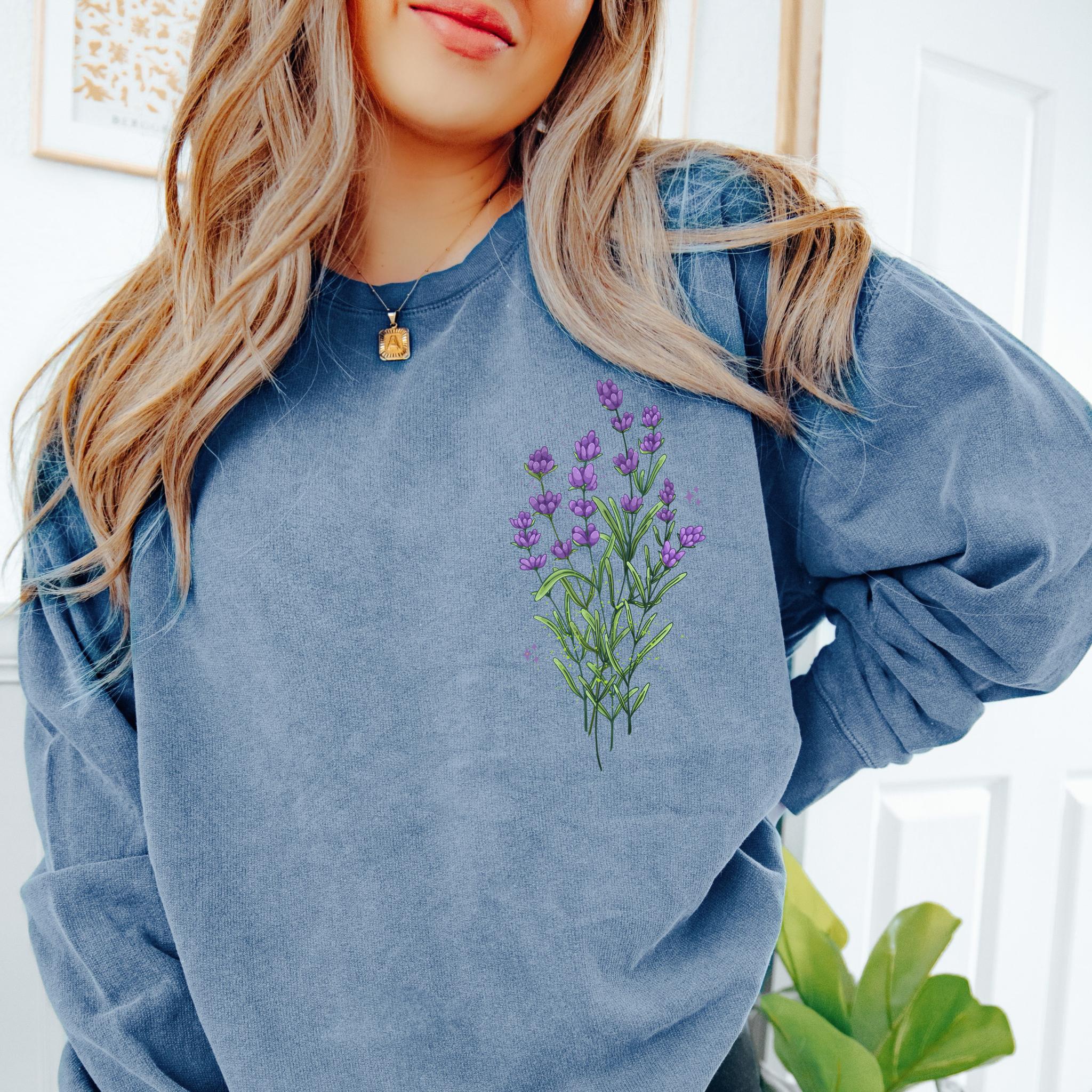 Lilac Sweatshirt Floral Art Sweatshirt Womens Comfort Colors® Sweater ...