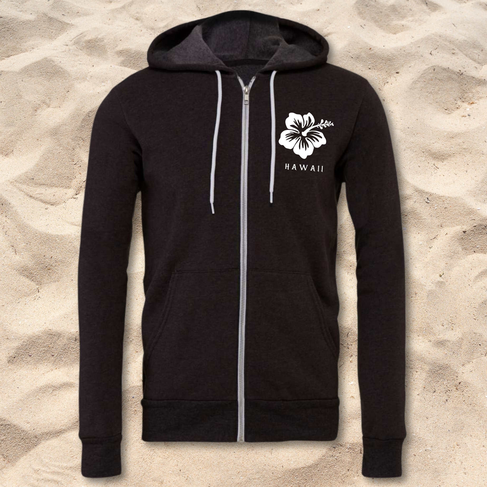 Hawaii Full Zip up Jacket Soft Sponge Fleece Sweatshirt Hibiscus Flower ...