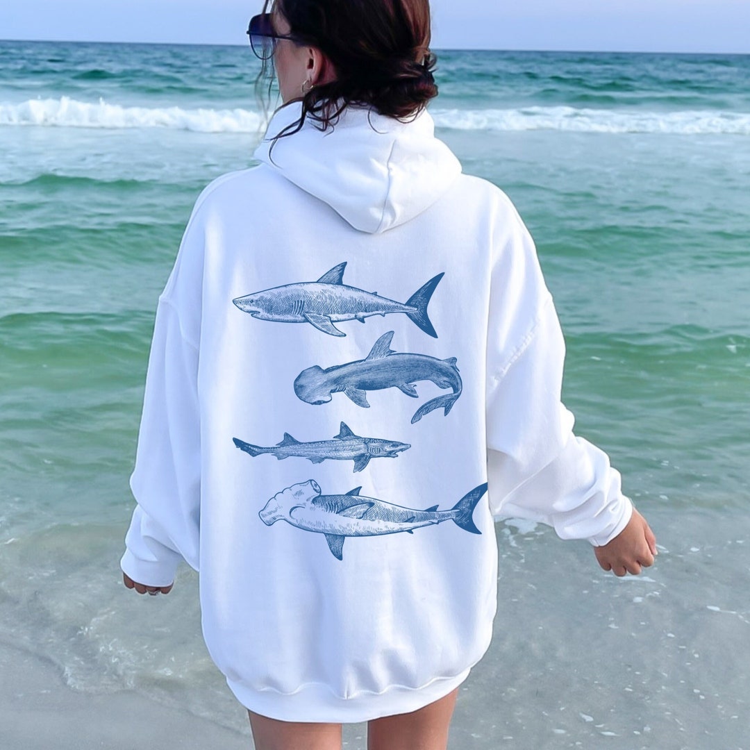 Vintage Shark Hoodie Hammerhead Sweatshirt Great White Hooded Sweater ...