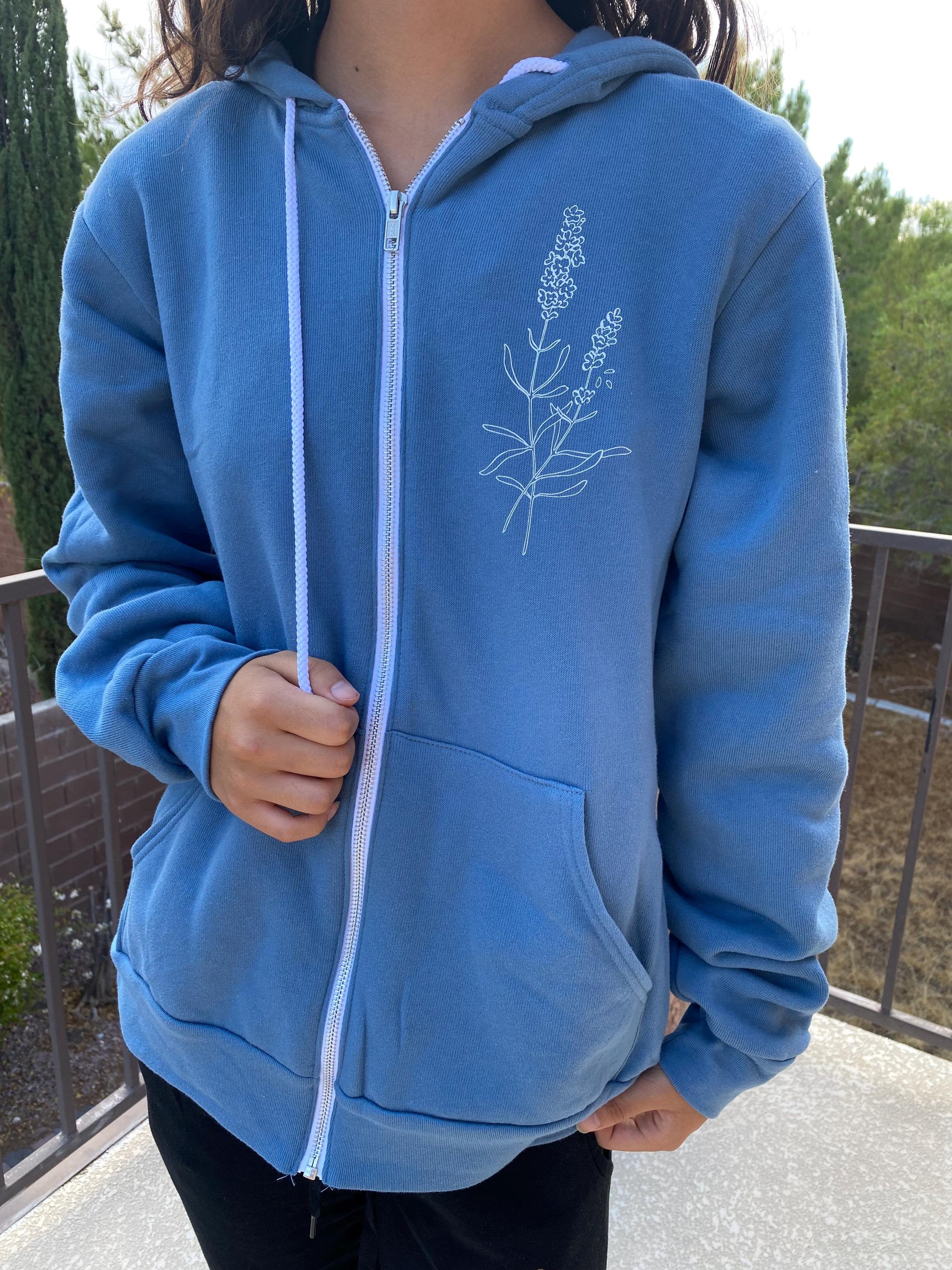Botanical Lavender Flower Full Zip up Hoodie Jacket Sponge Fleece ...