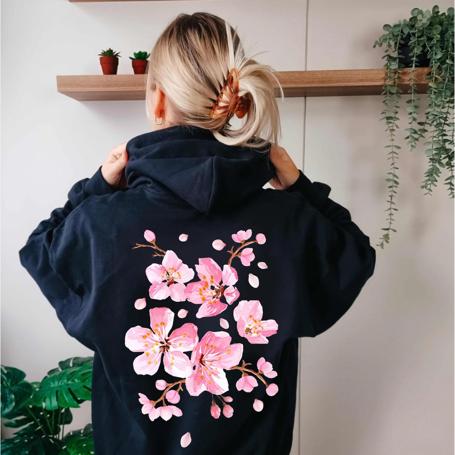 Cherry Blossom Hoodie Sakura Sweatshirt Flower Aesthetic Floral Top ...