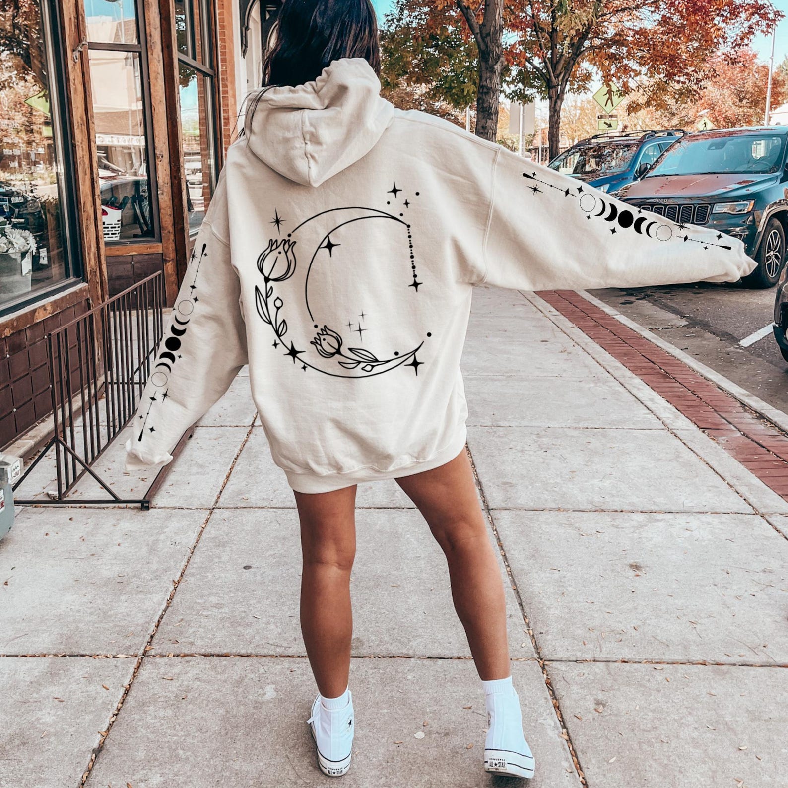 Floral Moon Hoodie, Tattoo Inspired Moon Phase Sweatshirt, Mystical ...