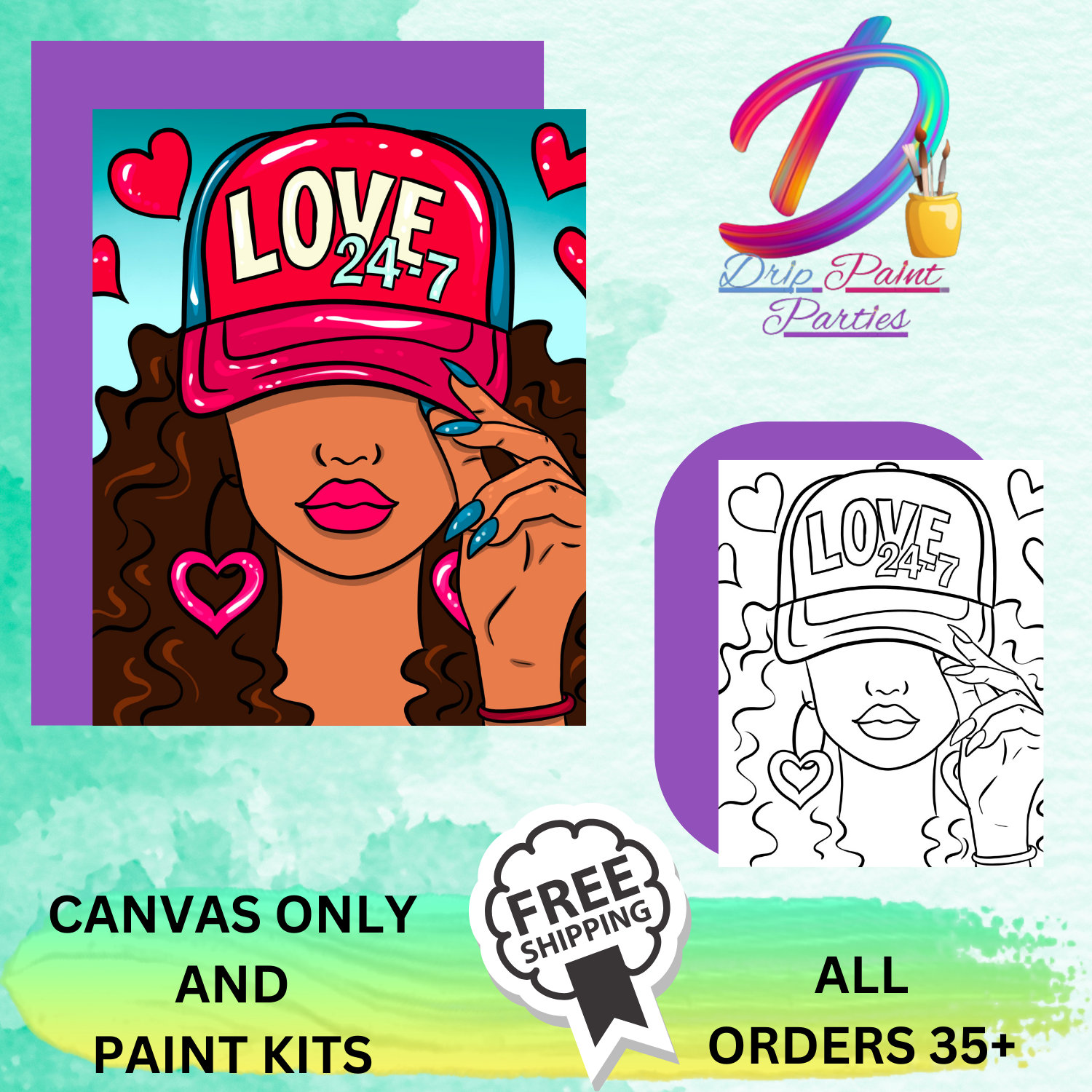 Self Love/paint Party/sip and Paint/ Pre-drawn Canvas/ Art Party/diy ...