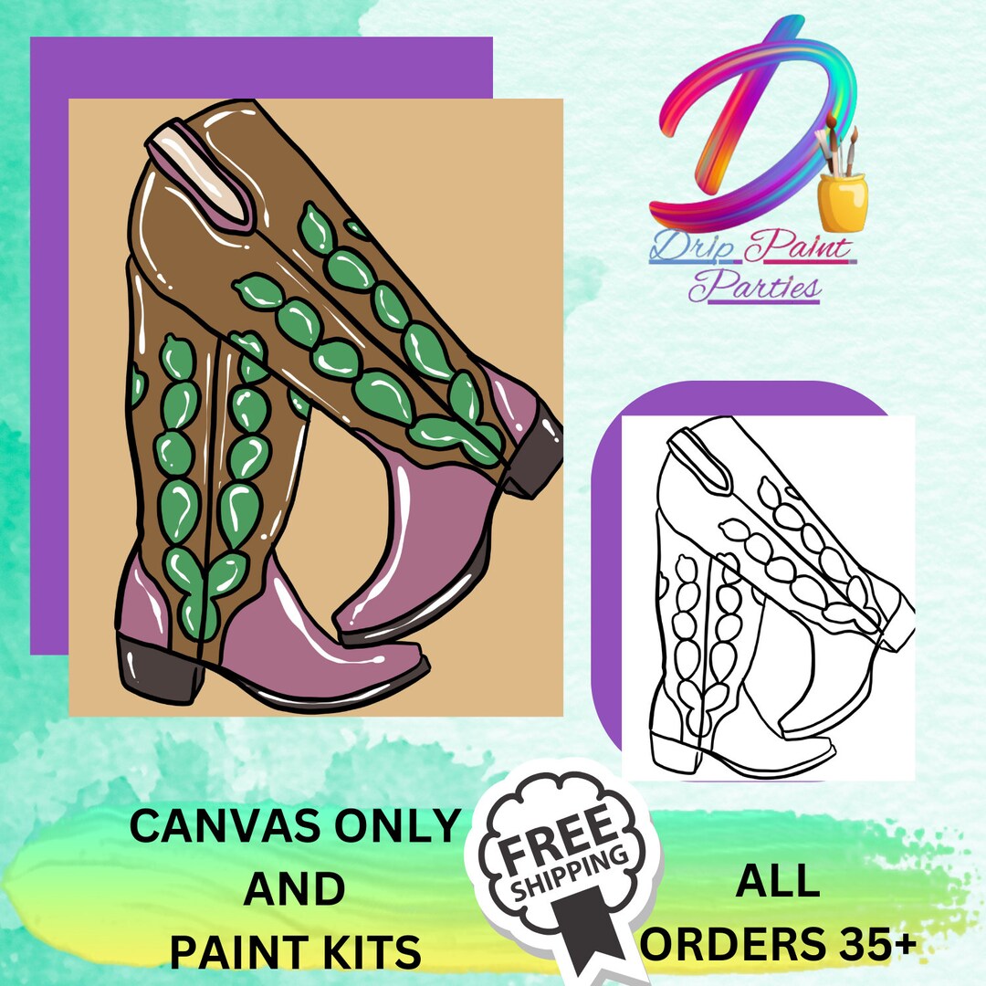 Boots/paint Party/ Sip and Paint/ Pre Drawn Canvas/ Art Party/diy Paint ...