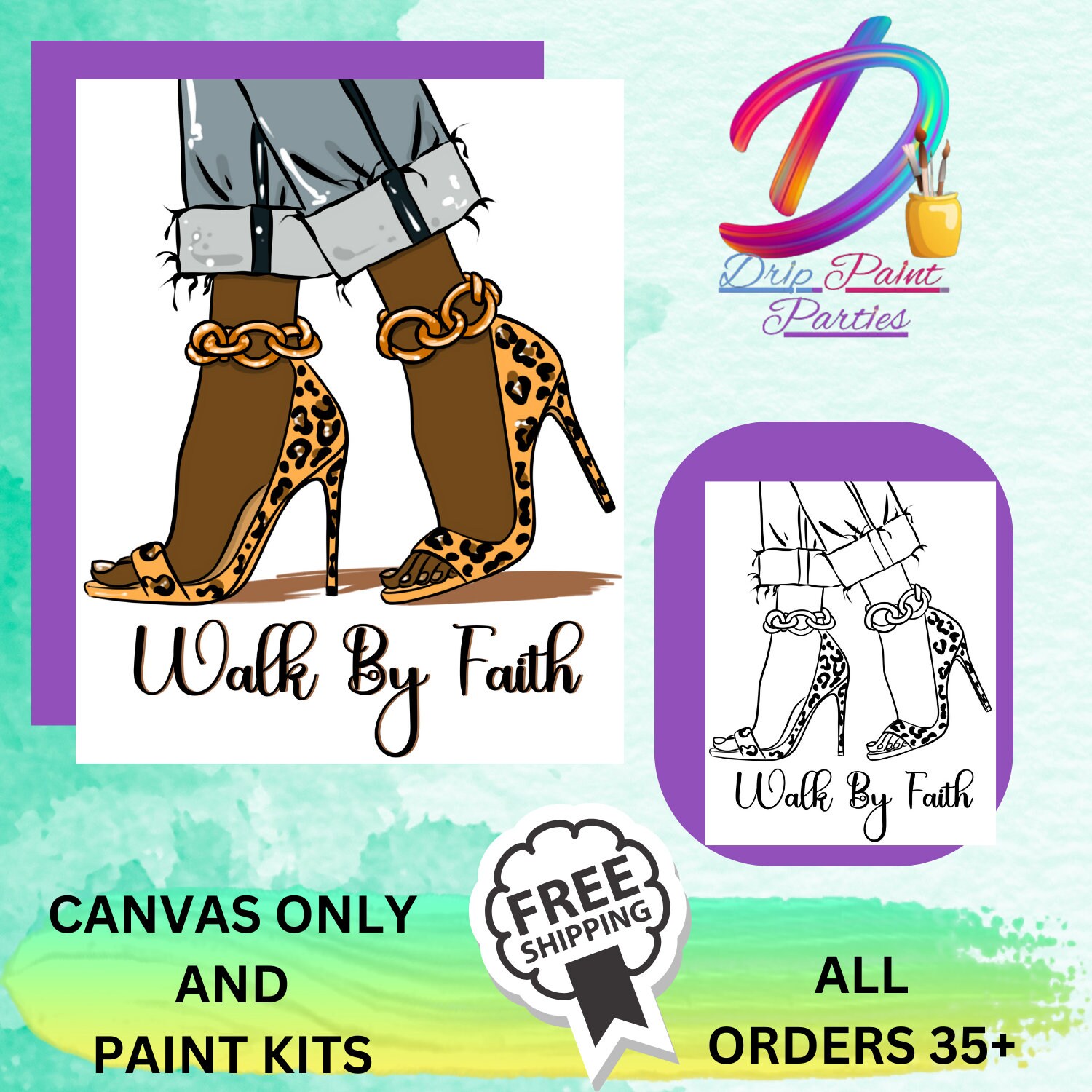 Walking by Faith/ Paint Party/ Sip and Paint/ Predrawn Canvas/ Art ...
