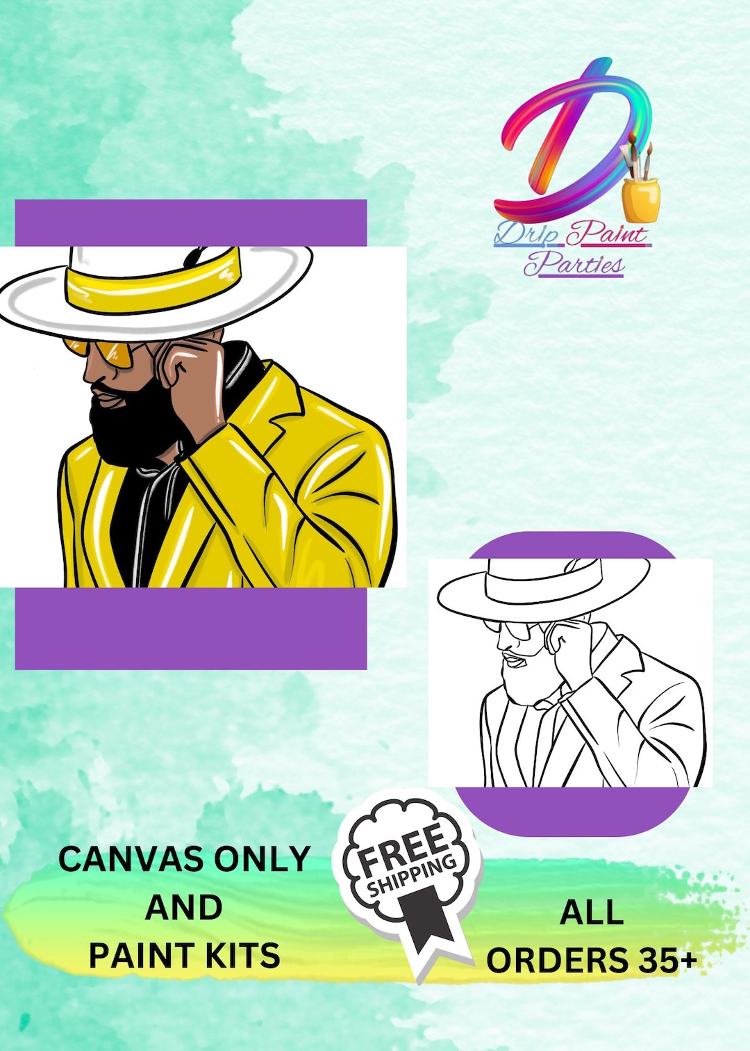Gentleman/ Paint Party/ Pre-drawn Canvas/ Diy Paint Party - Etsy