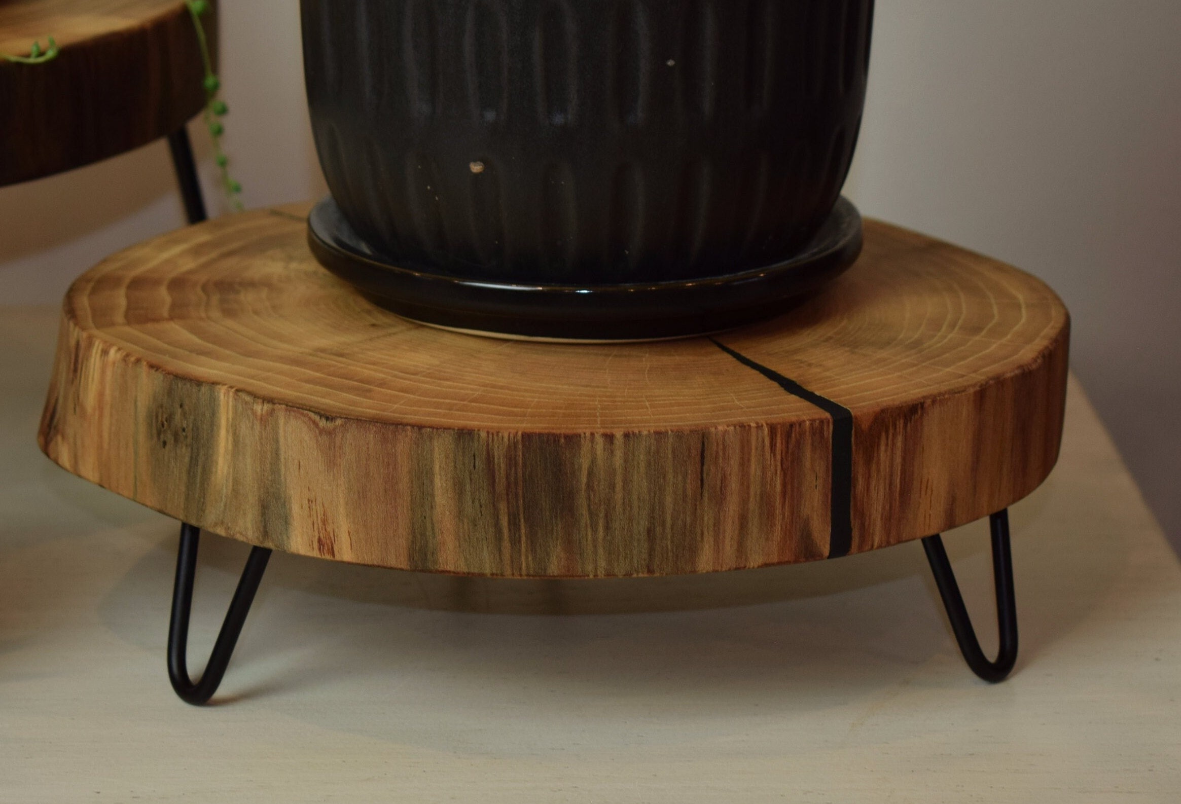 Wood Slice Cake Stand/plant Stand With Metal Hairpin Legs - Etsy