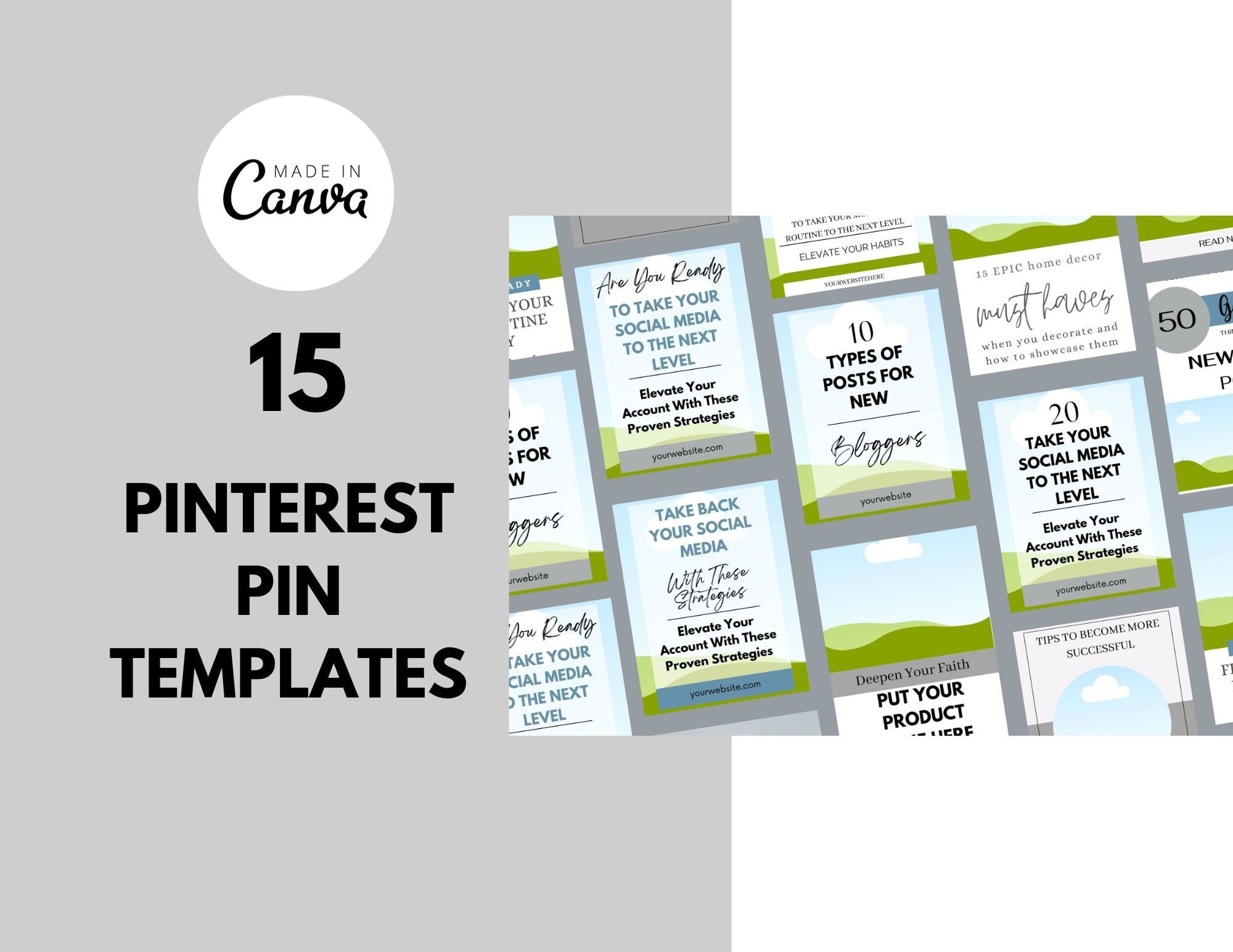 Pinterest Pin Templates, 15 Canva Pinterest Templates, Social Media ...