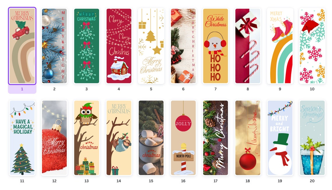 Printable Christmas Bookmarks Set of 20 Christmas Seasonal - Etsy