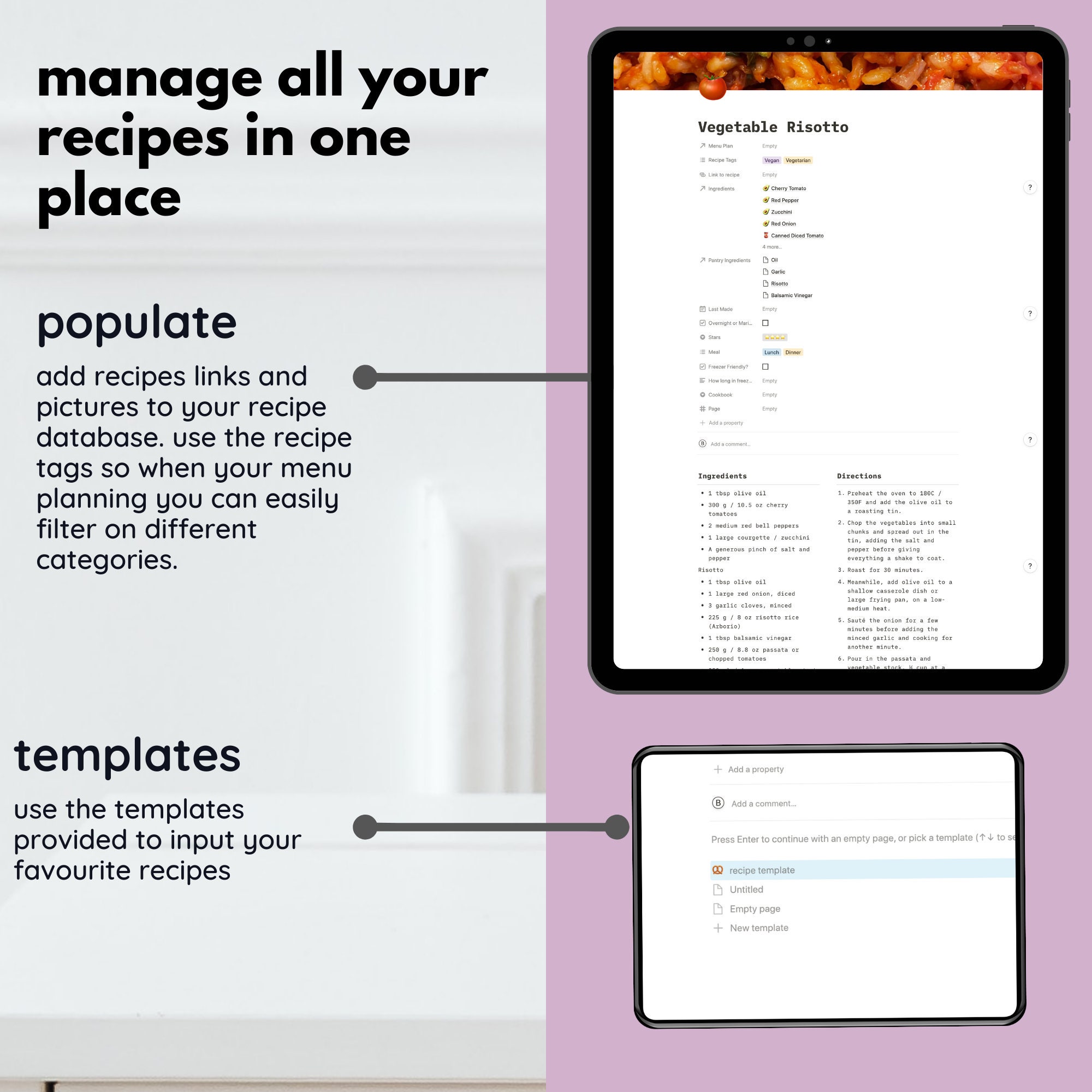 Menu Planner Notion Template Notion Recipe Board Meal Prep, Grocery ...