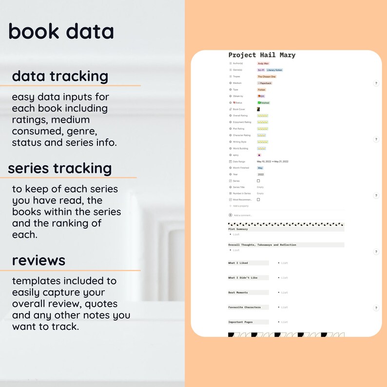 Notion Template Reading Journal Notion Book Tracker Notion Dashboard for Books Notion Book Log ...