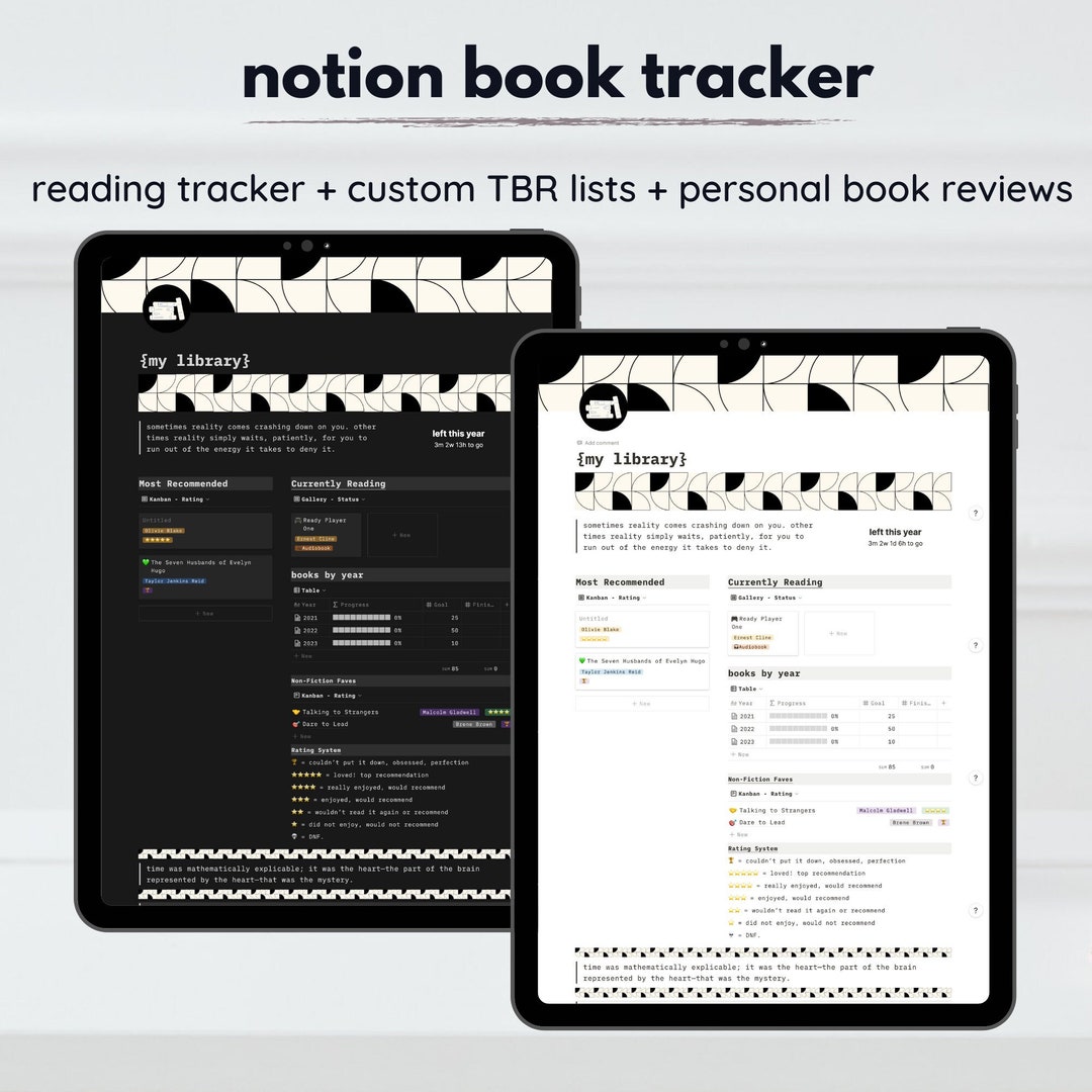 Notion Template Reading Journal Notion Book Tracker Notion Dashboard for Books Notion Book Log ...