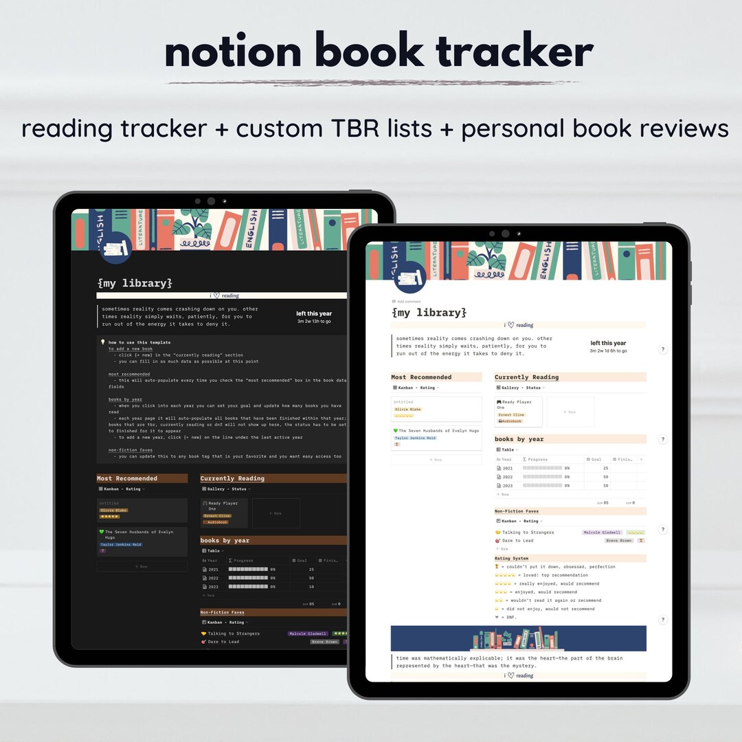 Book Tracker Notion Template Notion Tbr & Notion Bookshelf Notion Reading Tracker Notion Library ...