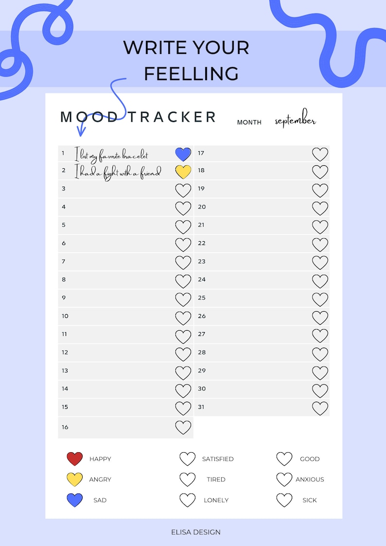 Mood Tracker Monthly Printable Instant Download A4 - Etsy