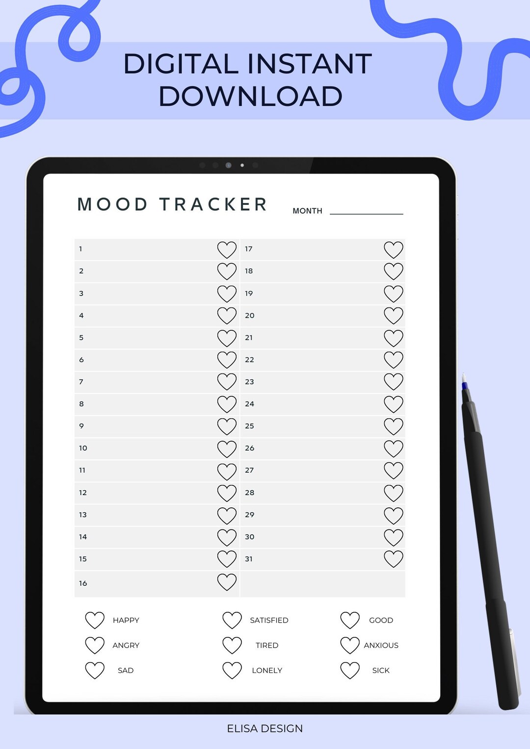 Mood Tracker Monthly Printable, Instant Download, A4 - Etsy