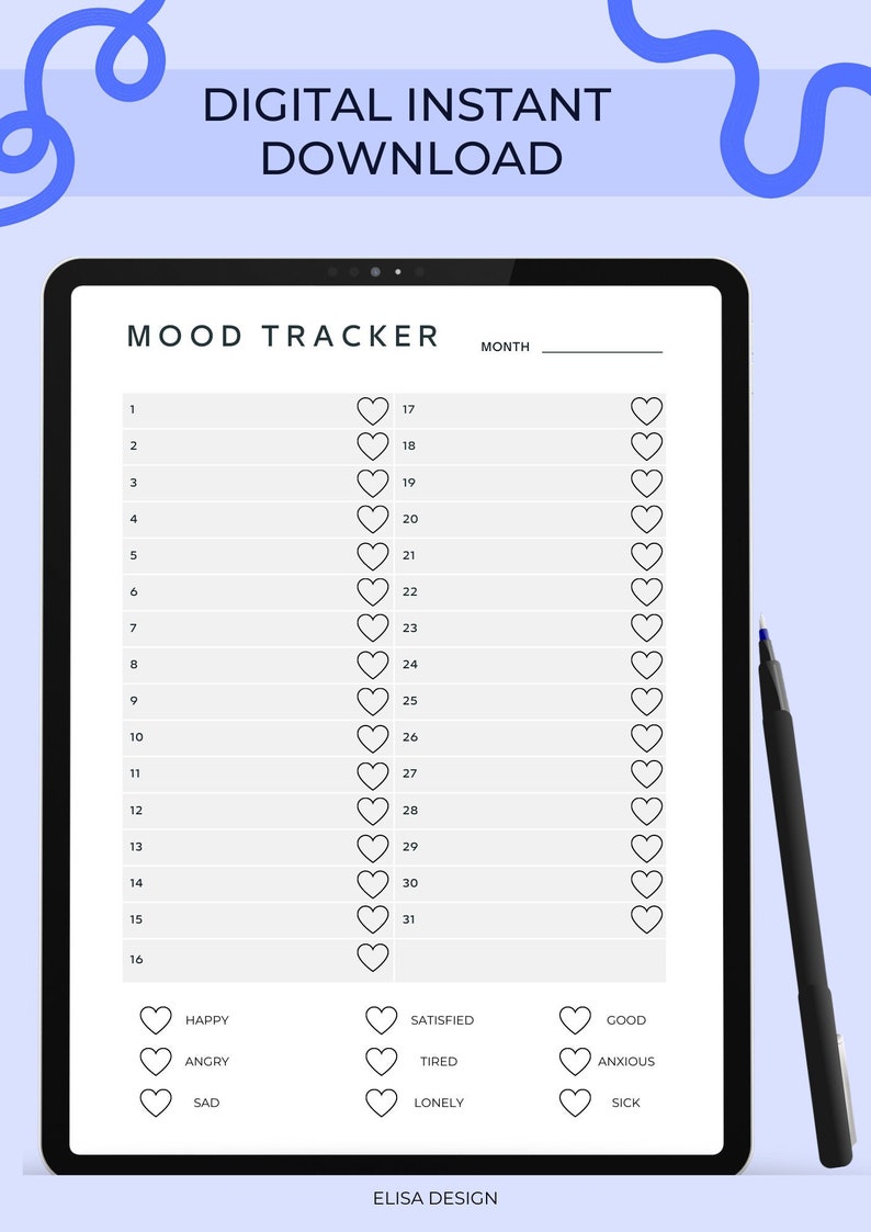 Mood Tracker Monthly Printable Instant Download A4 - Etsy