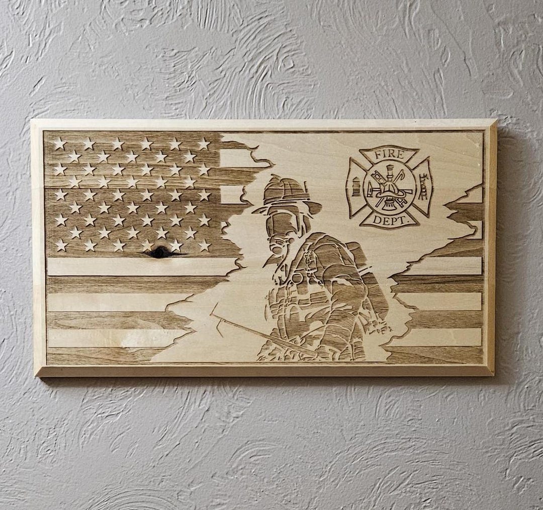 Firefighter Tattered Flag Hand Crafted Laser Engraved Wall Decor - Etsy