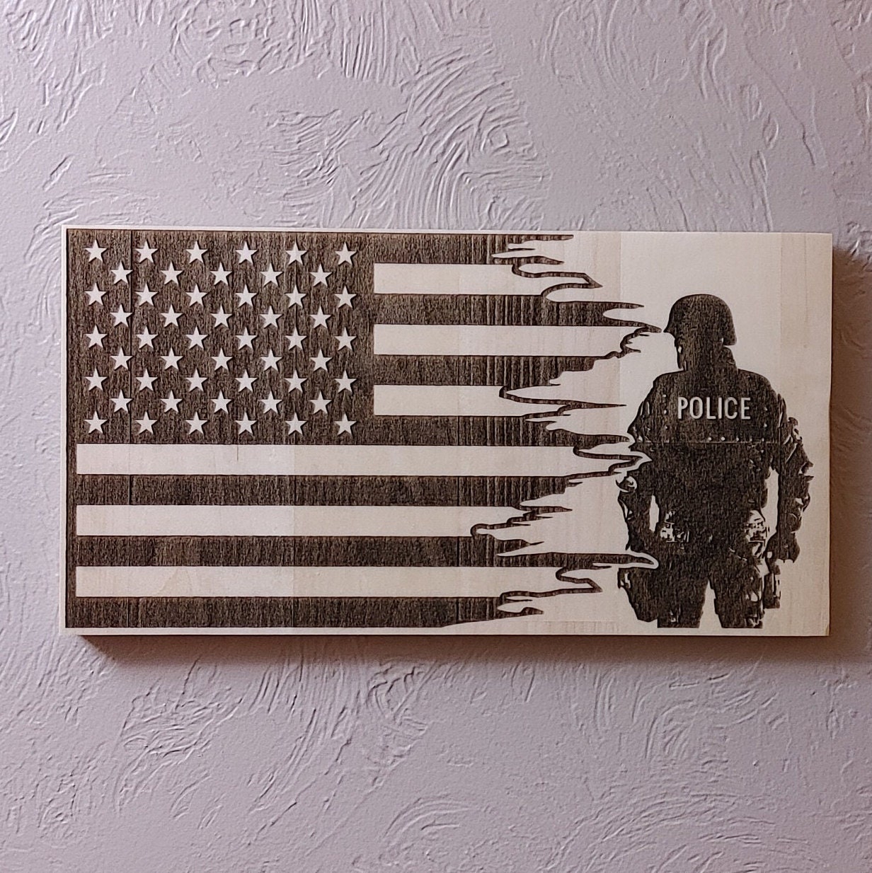 Police Tattered Flag Hand Crafted Laser Engraved Wall Decor - Etsy