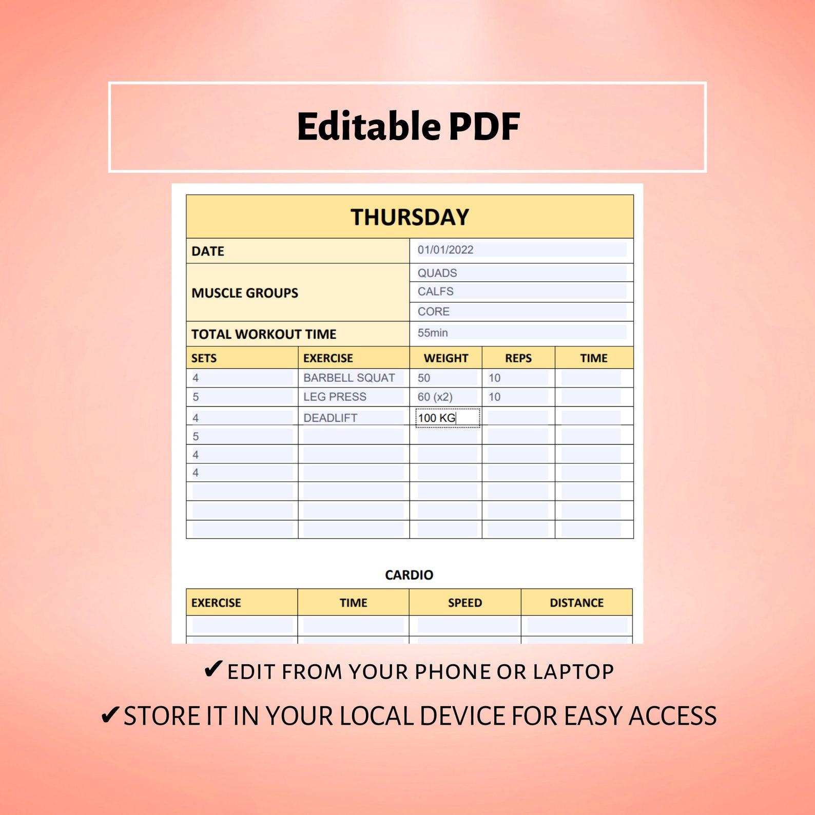 Workout Tracker in PDF Format | Exercise Log Template | Workout ...