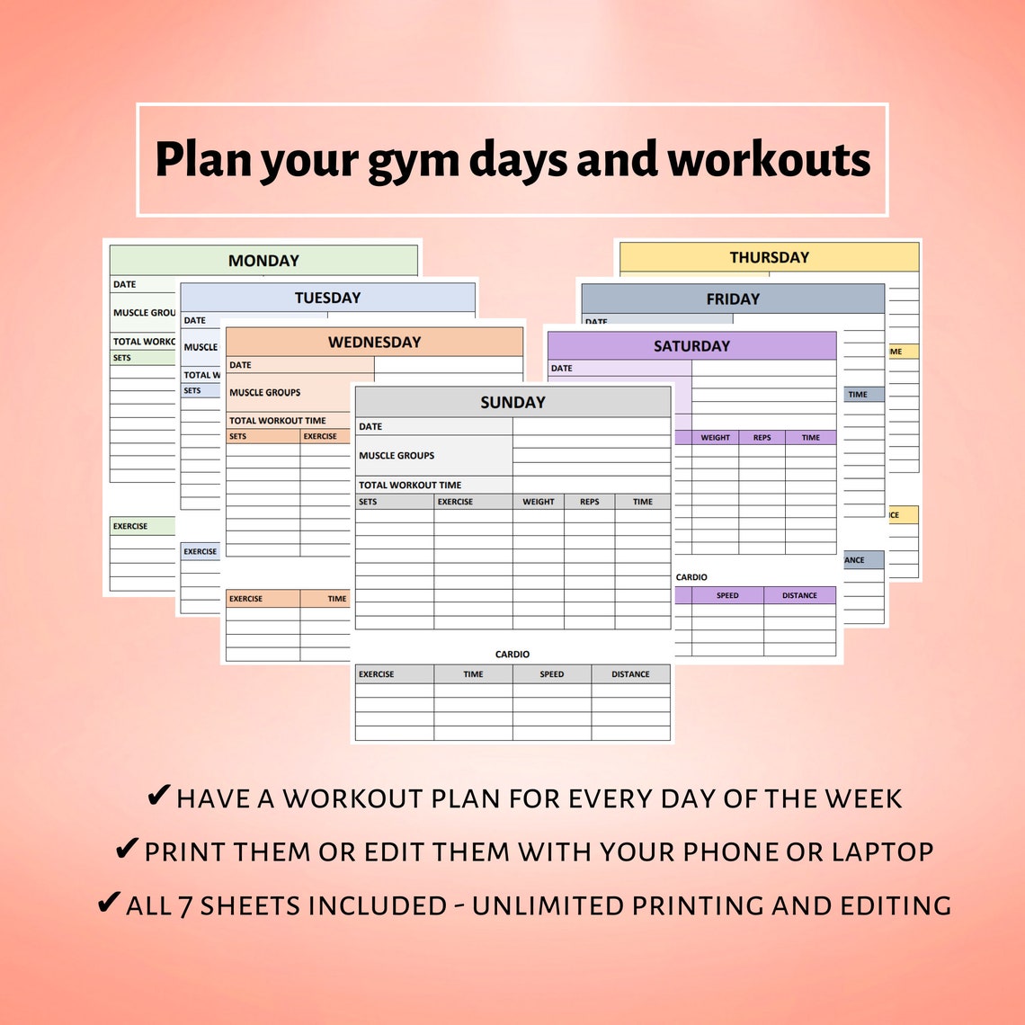 Workout Tracker in PDF Format | Exercise Log Template | Workout ...